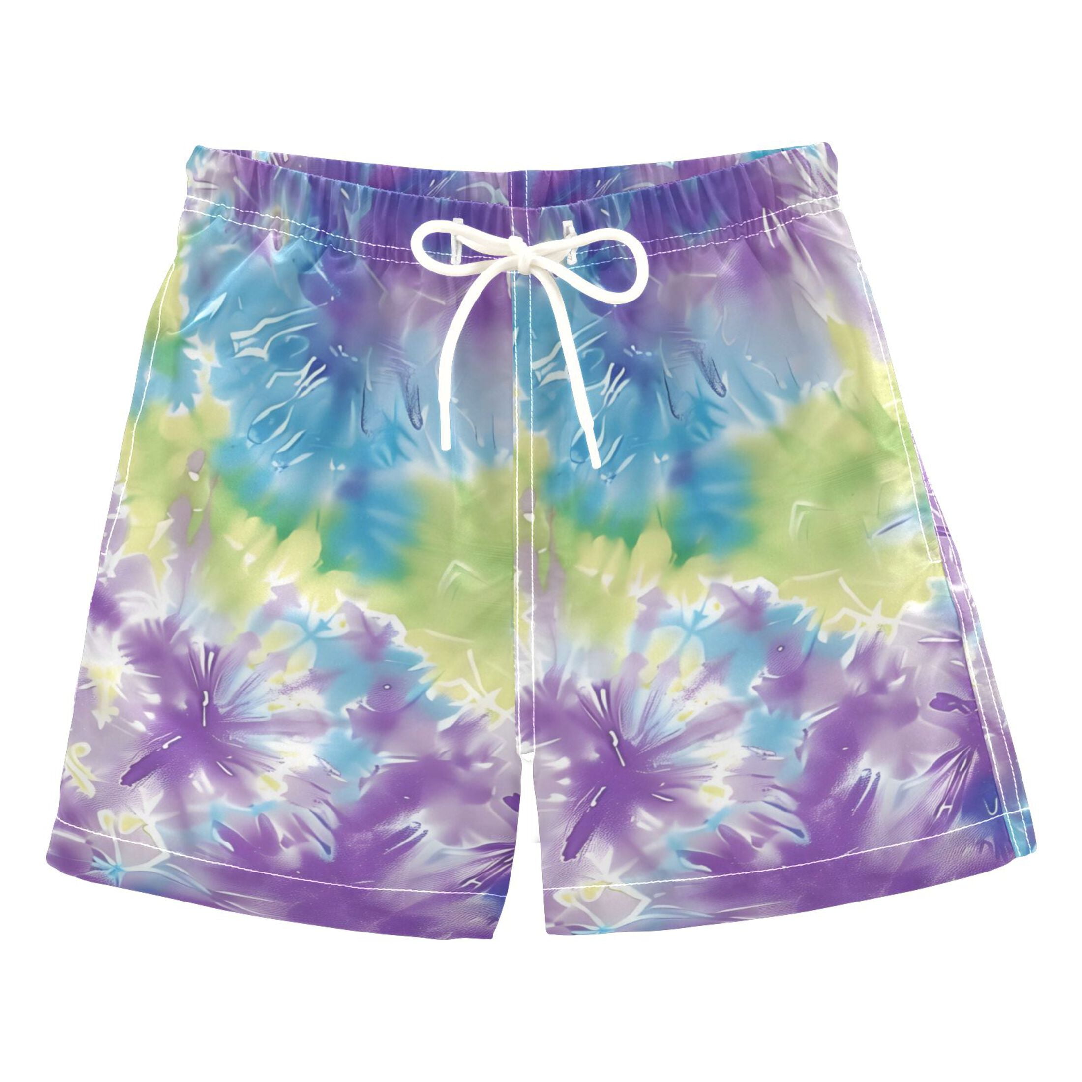 Green Blue Purple Tie-dye Boys' Swim Trunks Board Shorts Beach Pants ...