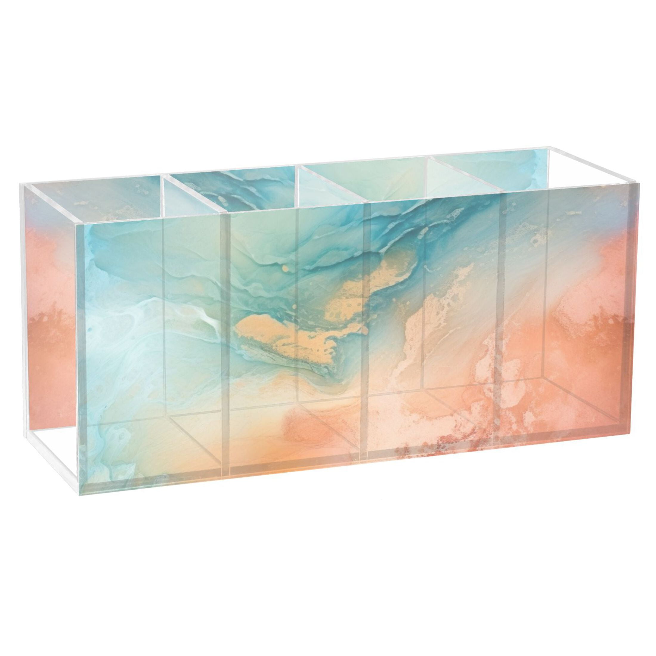 Green Blue Red Orange Marble Acrylic Pen Holder 4 Compartments Clear ...