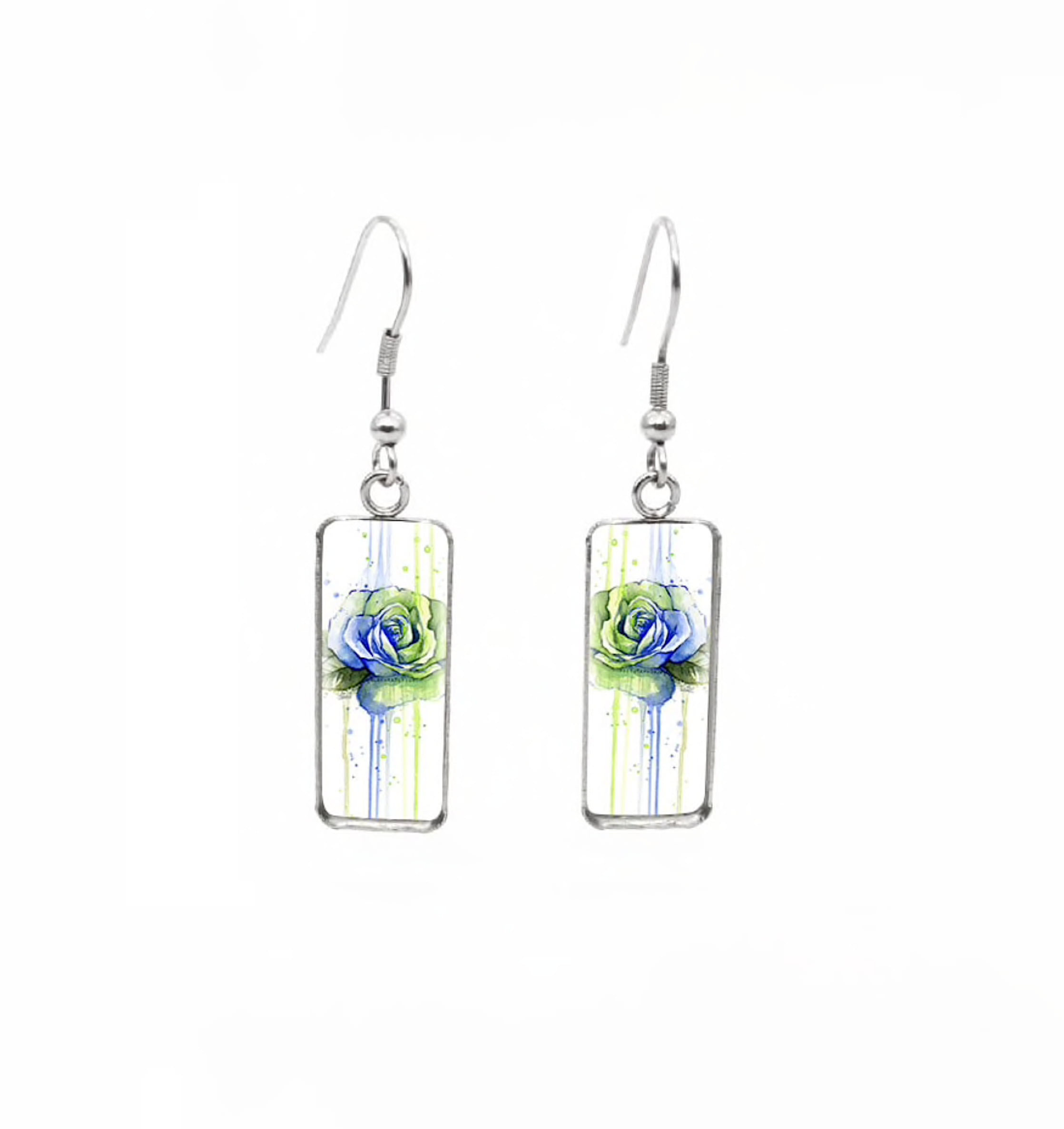 Green Blue Rose Rectangular Drop Earrings - Walmart.com
