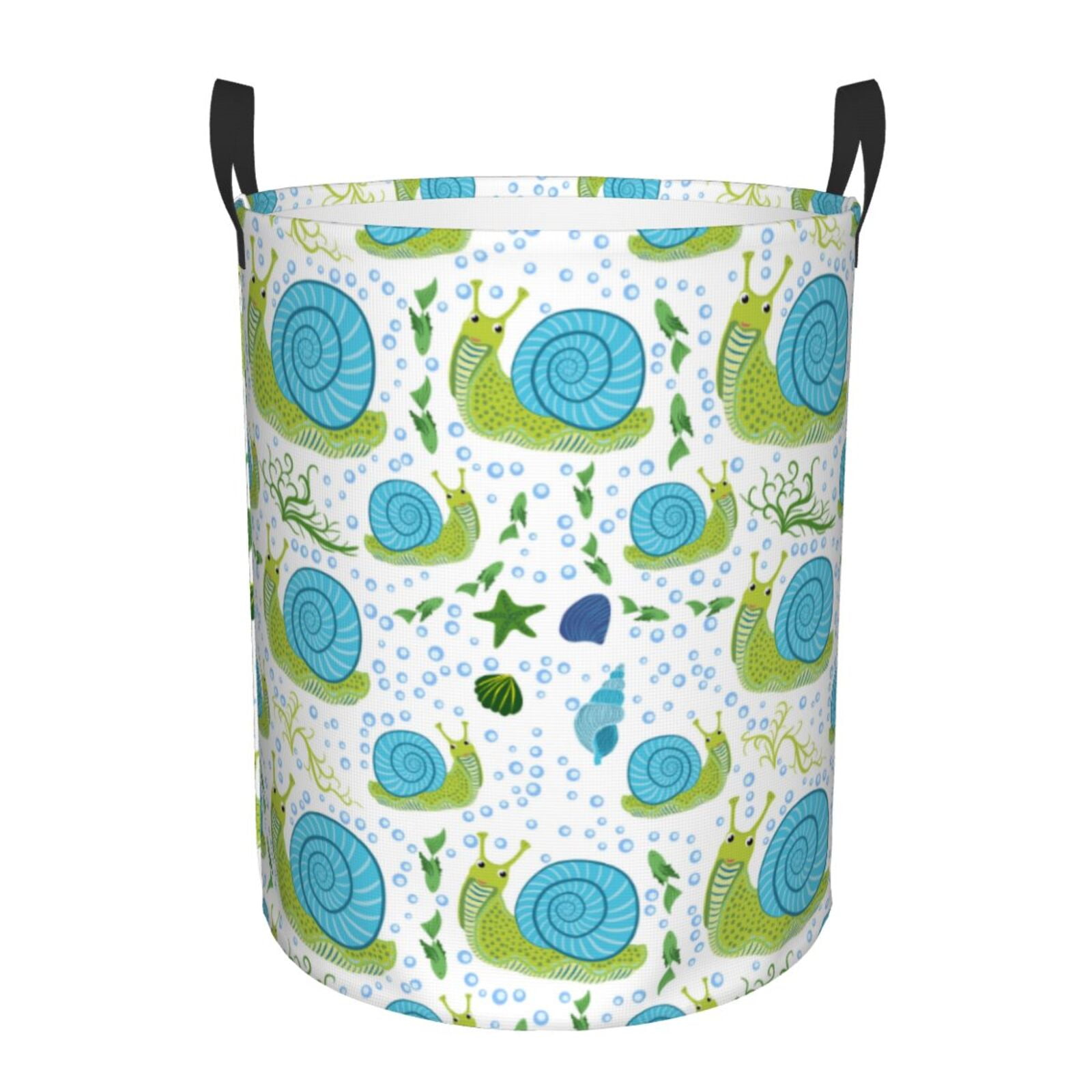 Green Blue Slug Shells Laundry Basket with Handles - Freestanding ...
