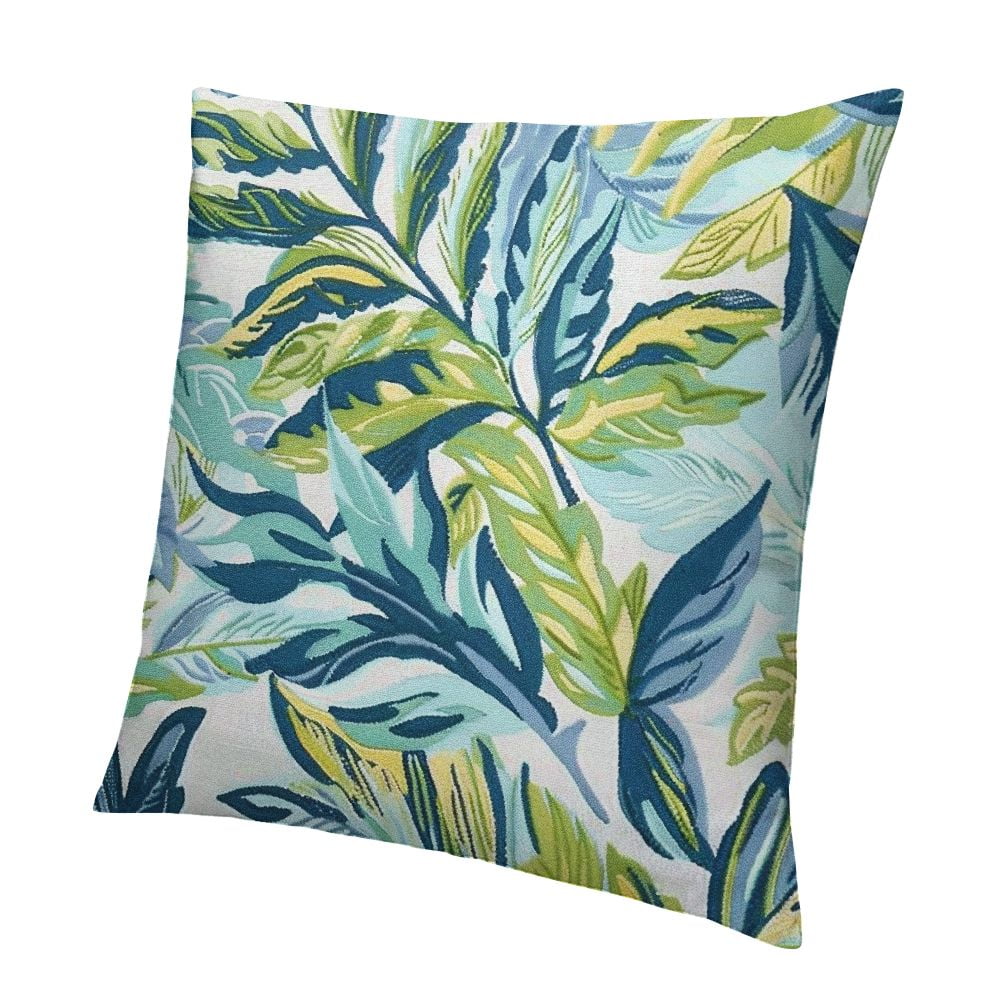 Green Blue Tropical Leaf Lumbar Pillow Covers Palm Leaves Pillow Cases ...