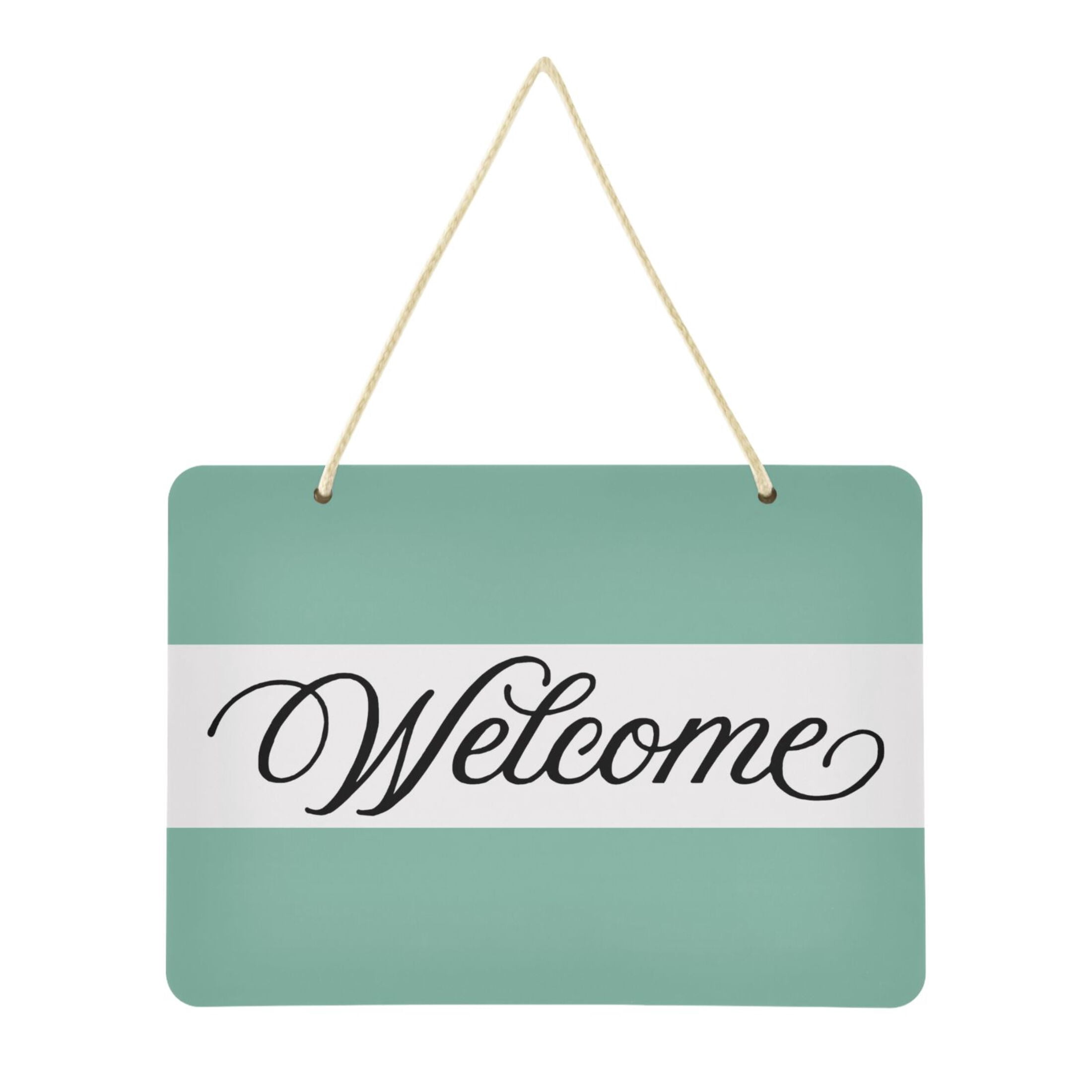 Green Blue Welcome Sign Front Door PVC 14x10 inch Hanger Hello Sign ...