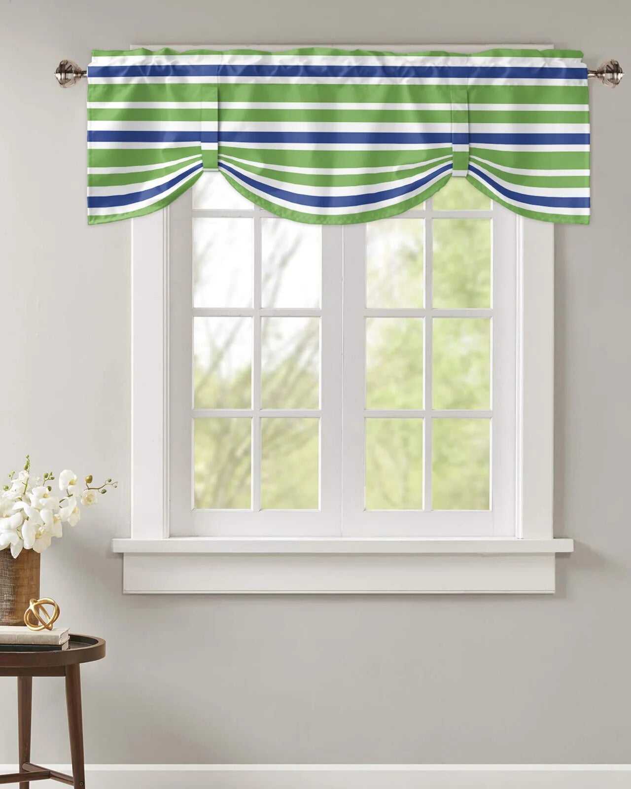 Green Blue White Stripes Window Curtain Kitchen Cabinet Coffee Tie-Up ...