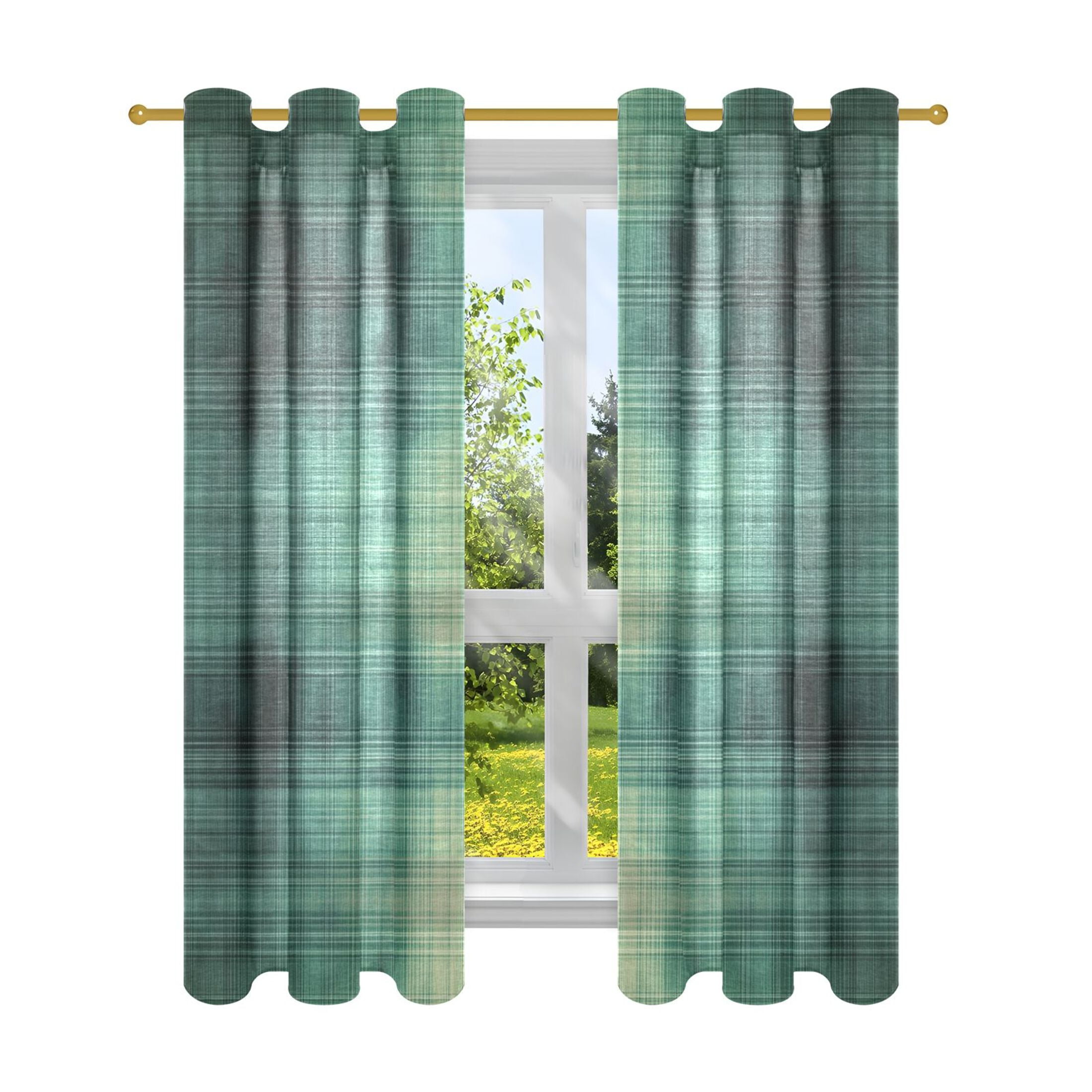 Green Blurry Texture Semi Sheer Curtains for Living Room Bedroom Set of ...