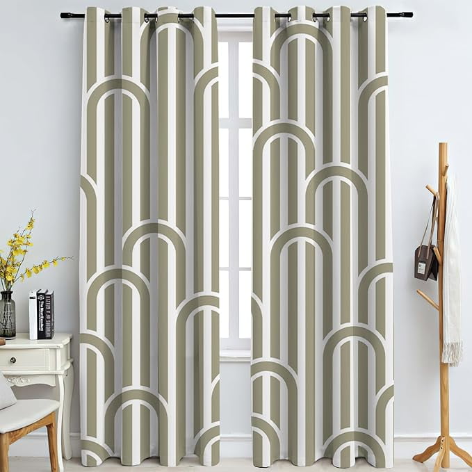 Green Bohemian Stripes Window Curtains, Medieval Geometric Lines ...