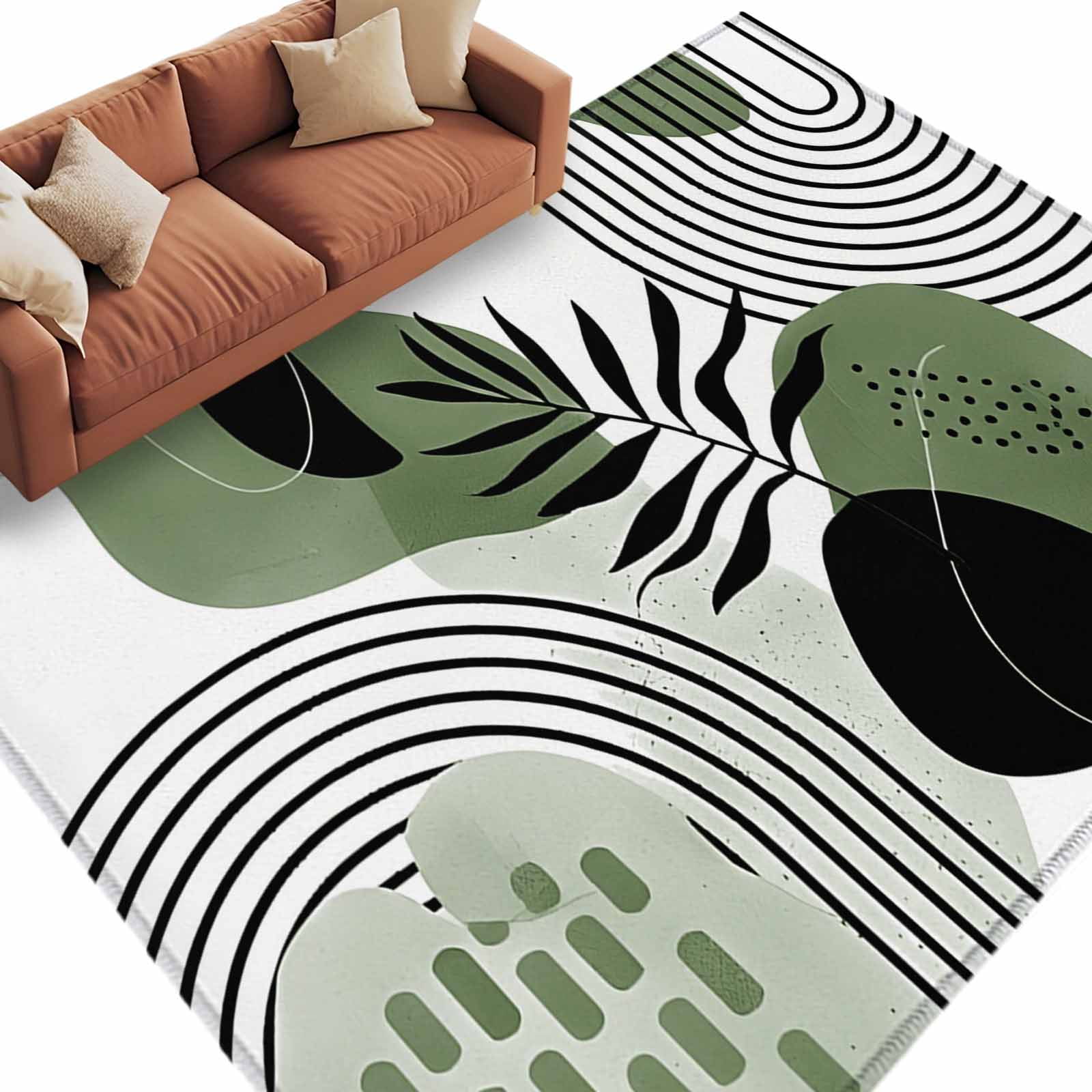 Green Bohemian Washable Area Rug 5 x 7 ft Abstract Geometric Black ...