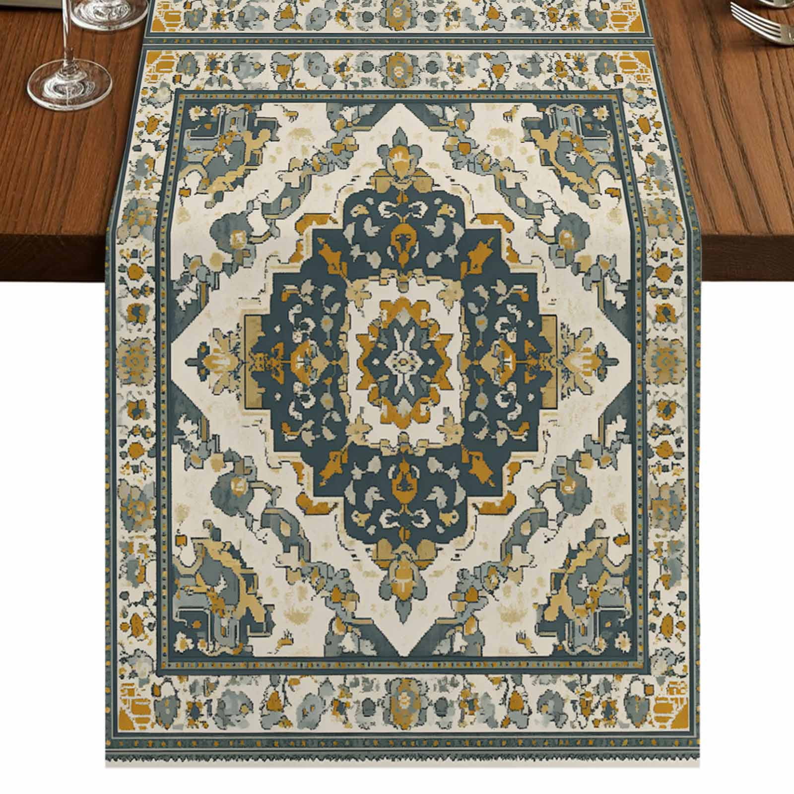 Green Boho 120 Inch Table Runner, Southwestern Geometric Vintage Ethnic ...