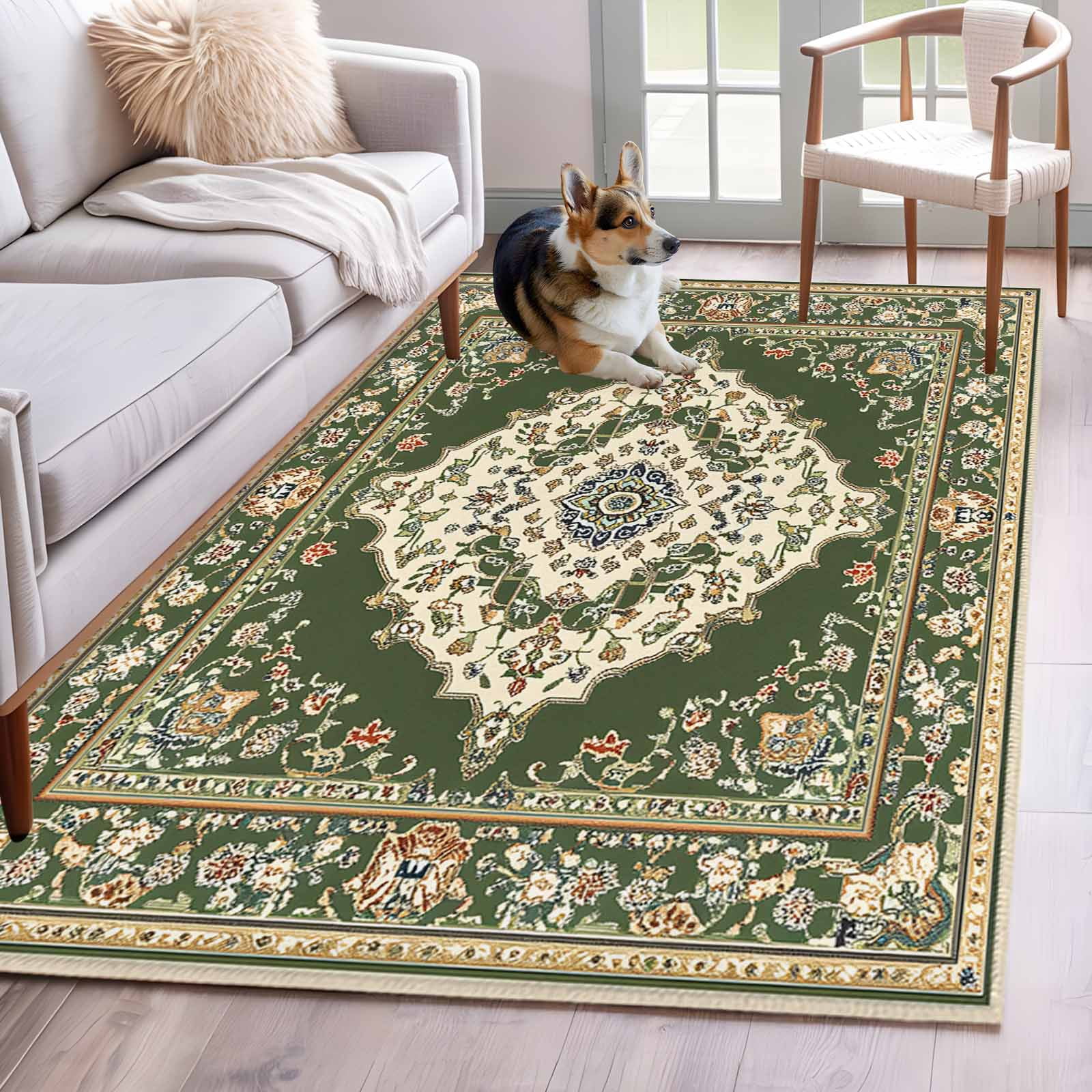 Green Boho Area Rug 3x5 FT, Non Slip Entryway Bedside Carpet, Chic ...