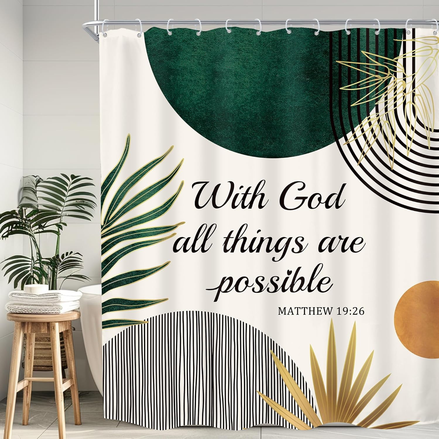Green Boho Bible Verse Shower Curtain for Bathroom Decor 72Wx72H Inches ...