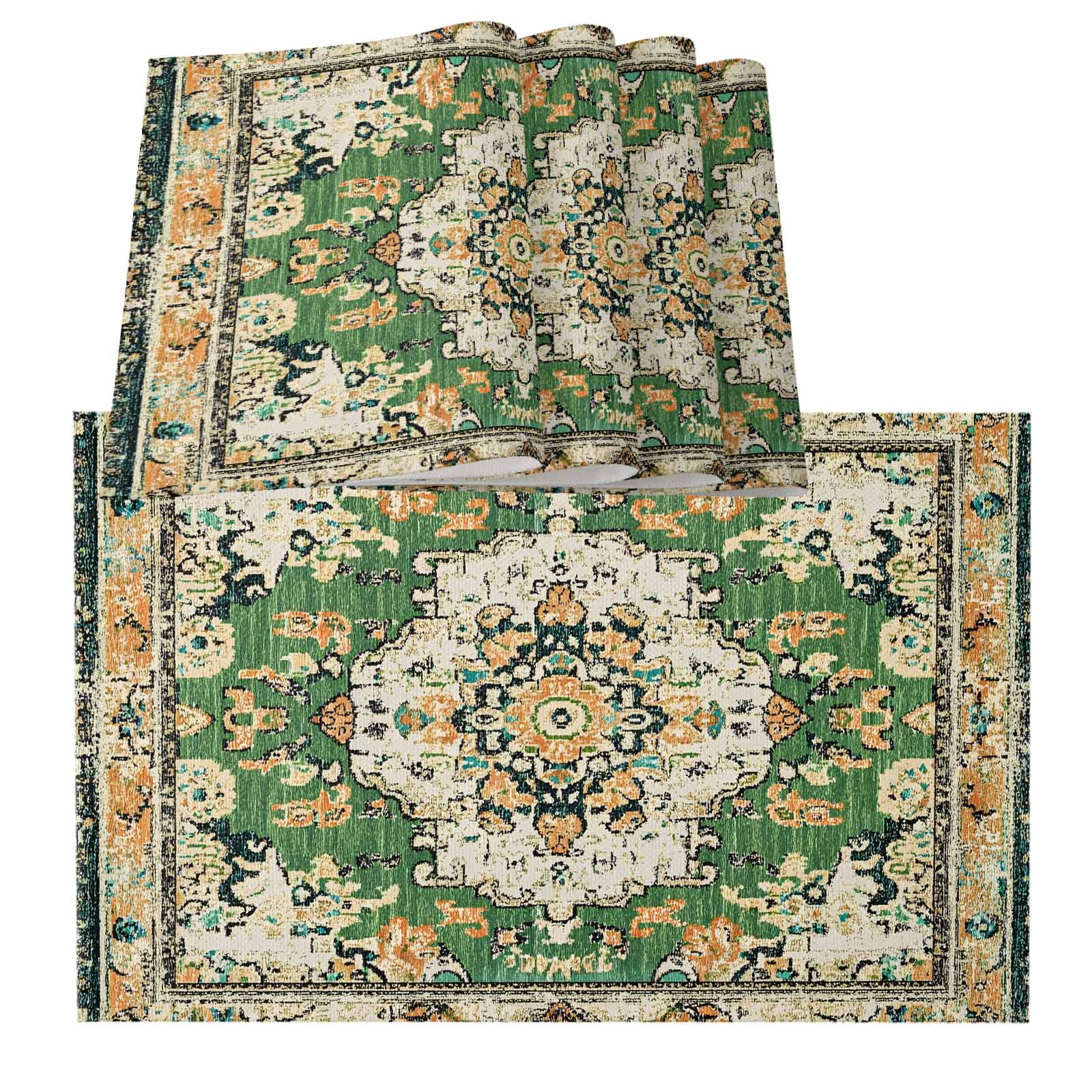 Green Boho Farmhouse Tribal Vintage Tribal Texture Burlap Kitchen Place ...