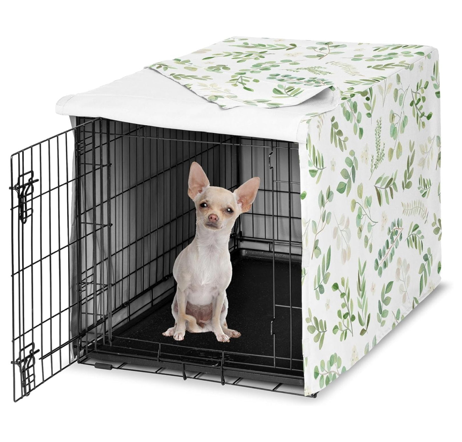 Green Boho Floral Leaf Dog Crate Cover – Kennel Covers for 24 Inch Pet ...