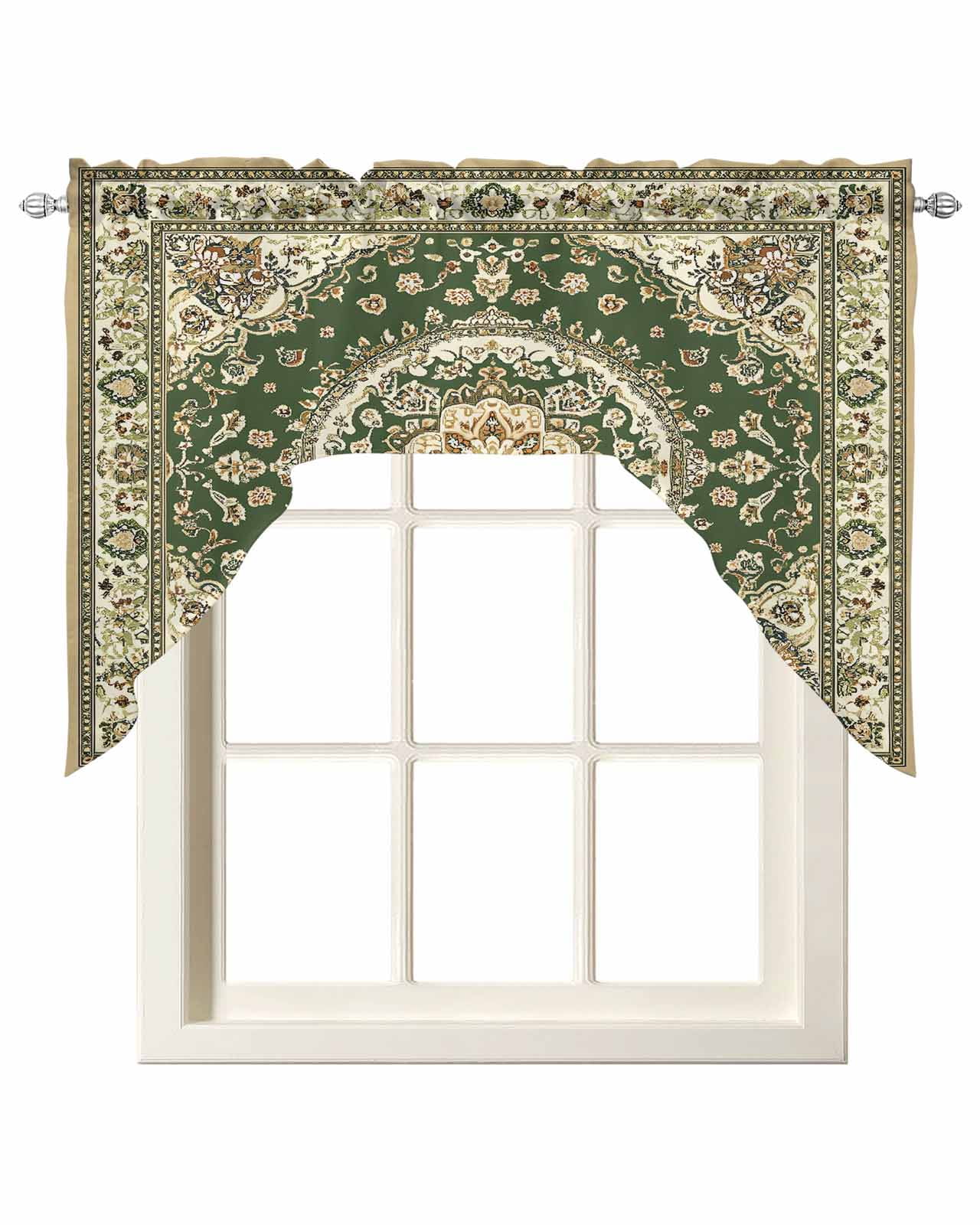Green Boho Kitchen Swag Valances for Windows, Chic Traditional Antique ...