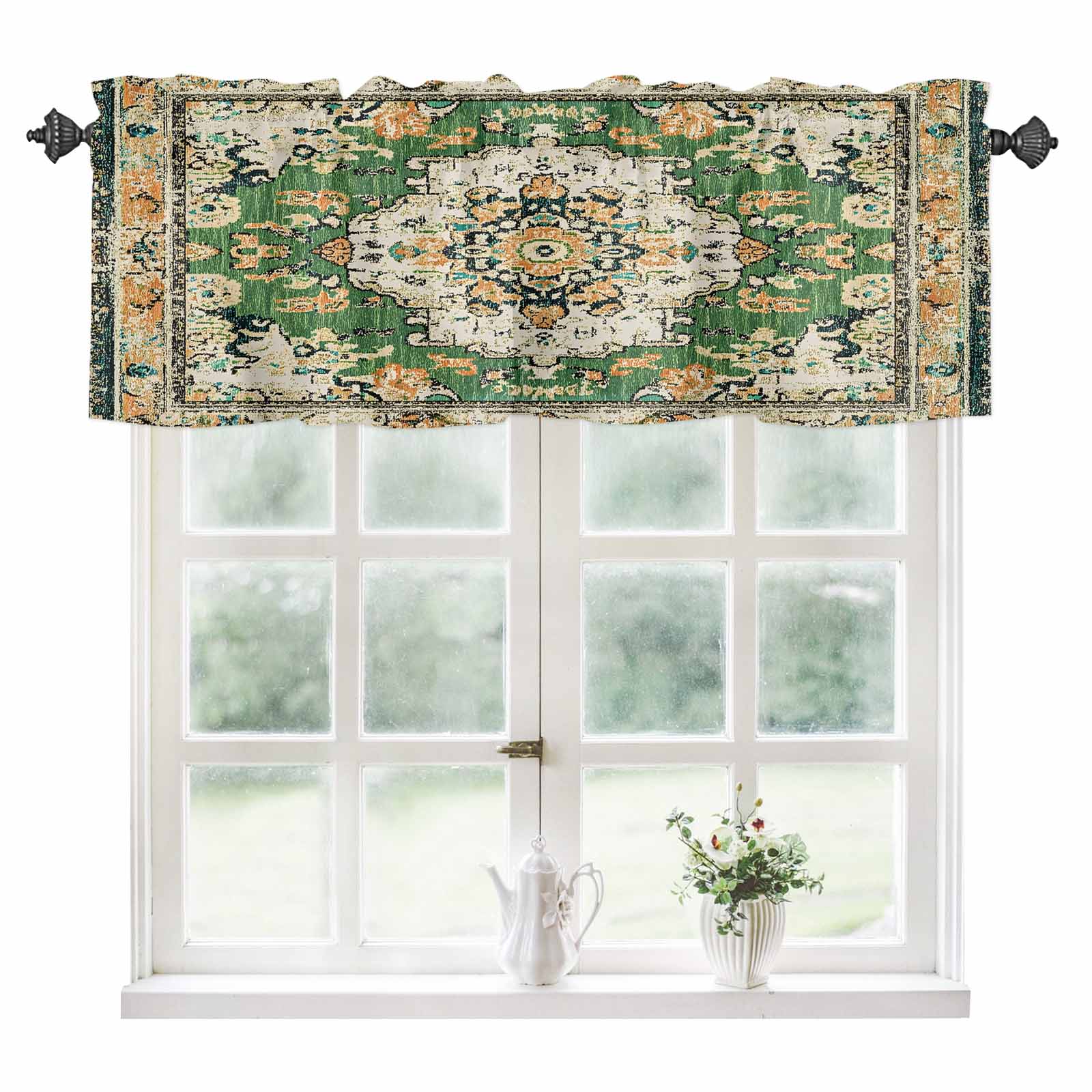Green Boho Kitchen Valances for Windows 60x18 Inch Kitchen Curtains ...