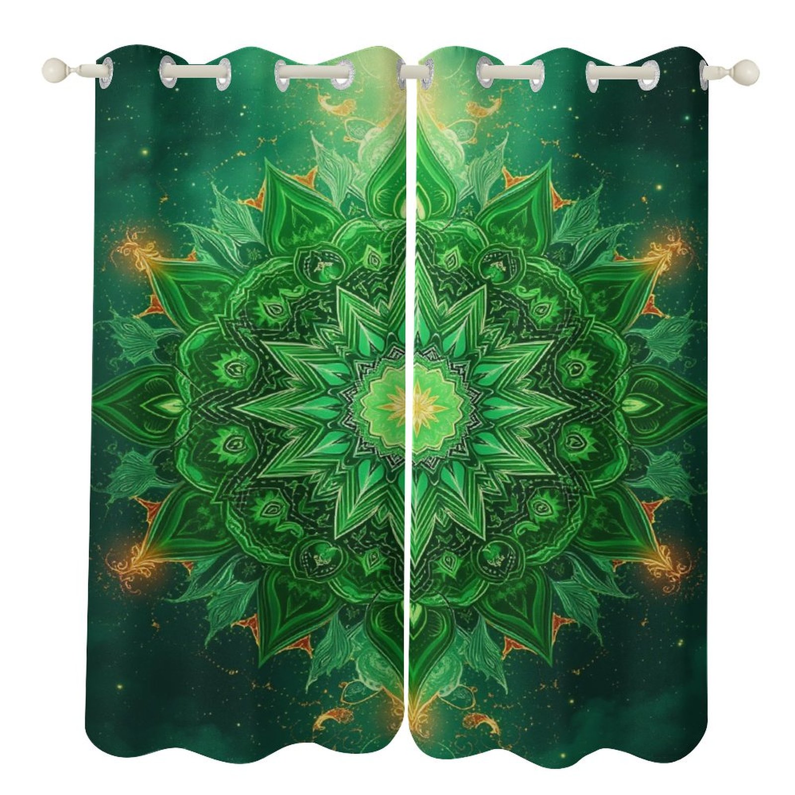 Green Boho Mandala 2 Pieces Window Drape Curtain for Living Room ...