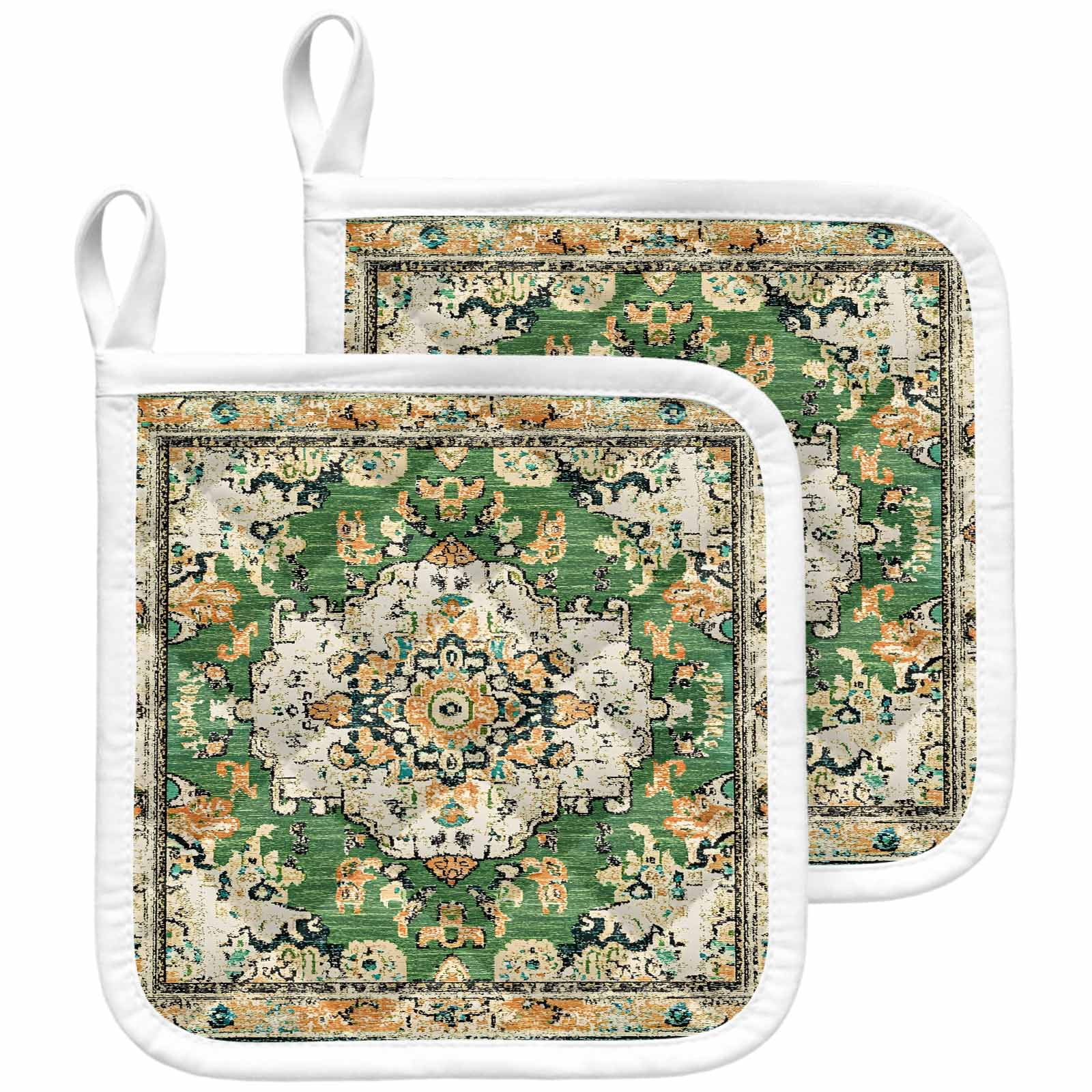 Green Boho Pot Holders for Kitchen Heatproof Potholder, 2 Pack ...