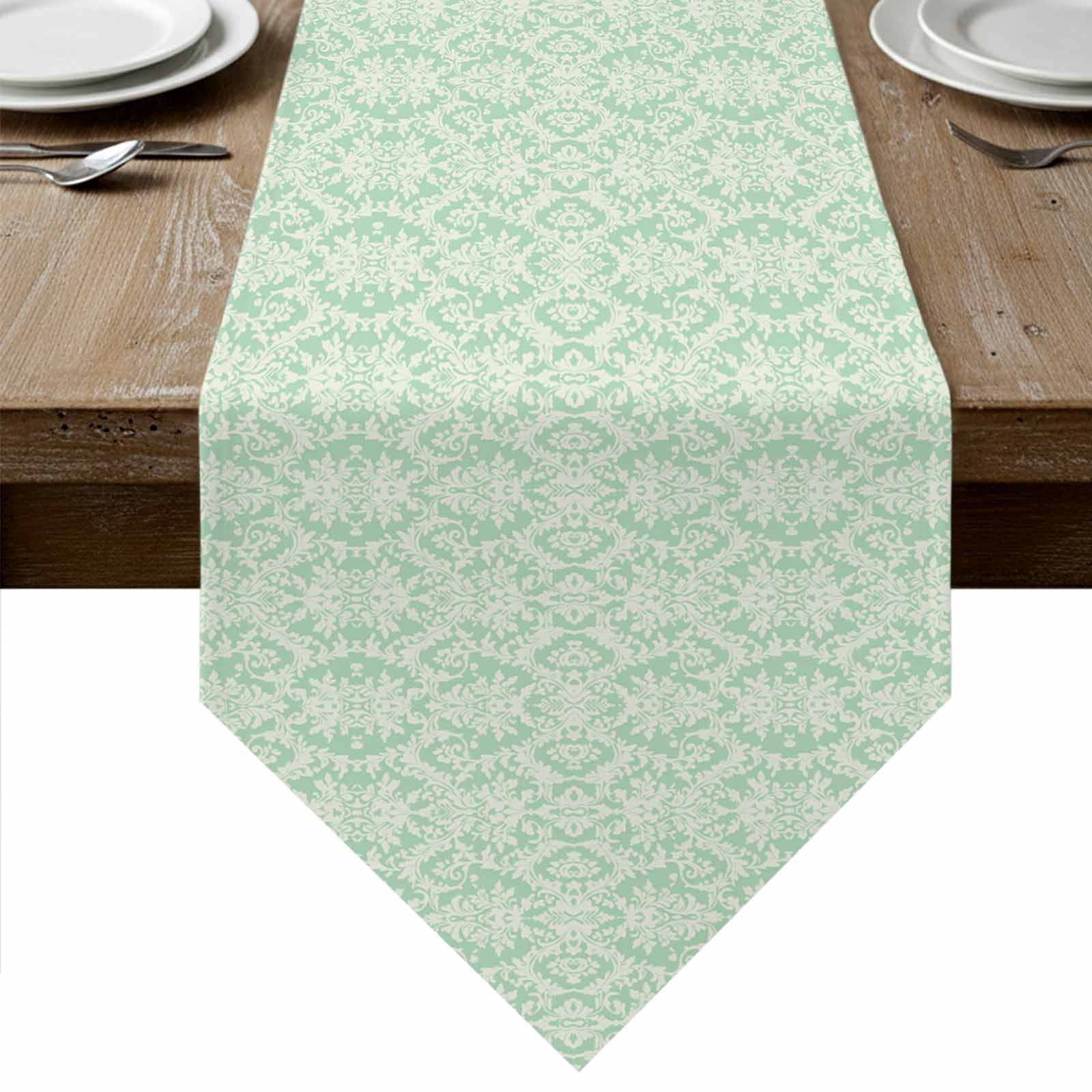 Green Boho Table Runner Linen Burlap Table Runner 120 Inches Long Tribe ...