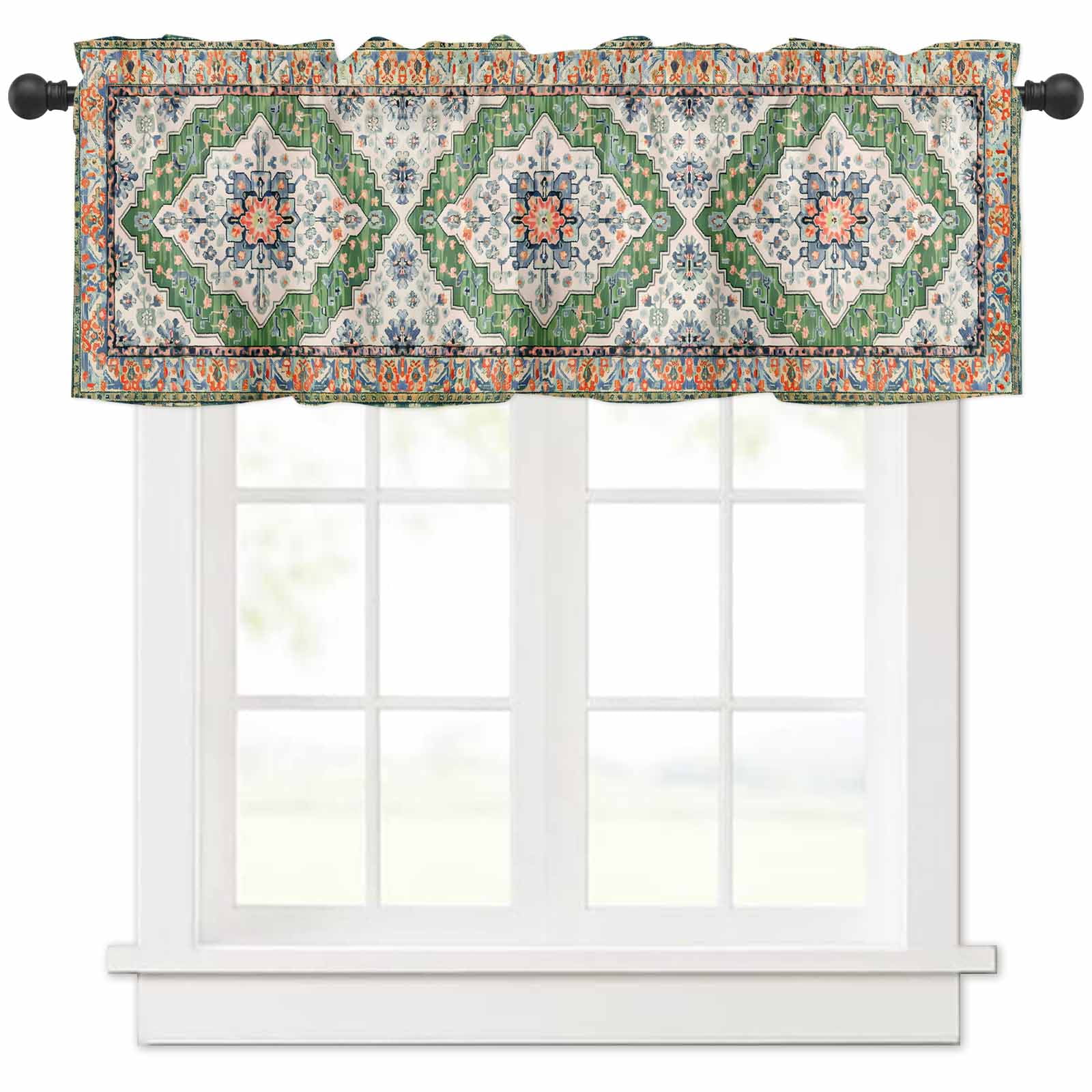 Green Boho Valances for Windows Farmhouse Kitchen Curtains Valances Rod ...