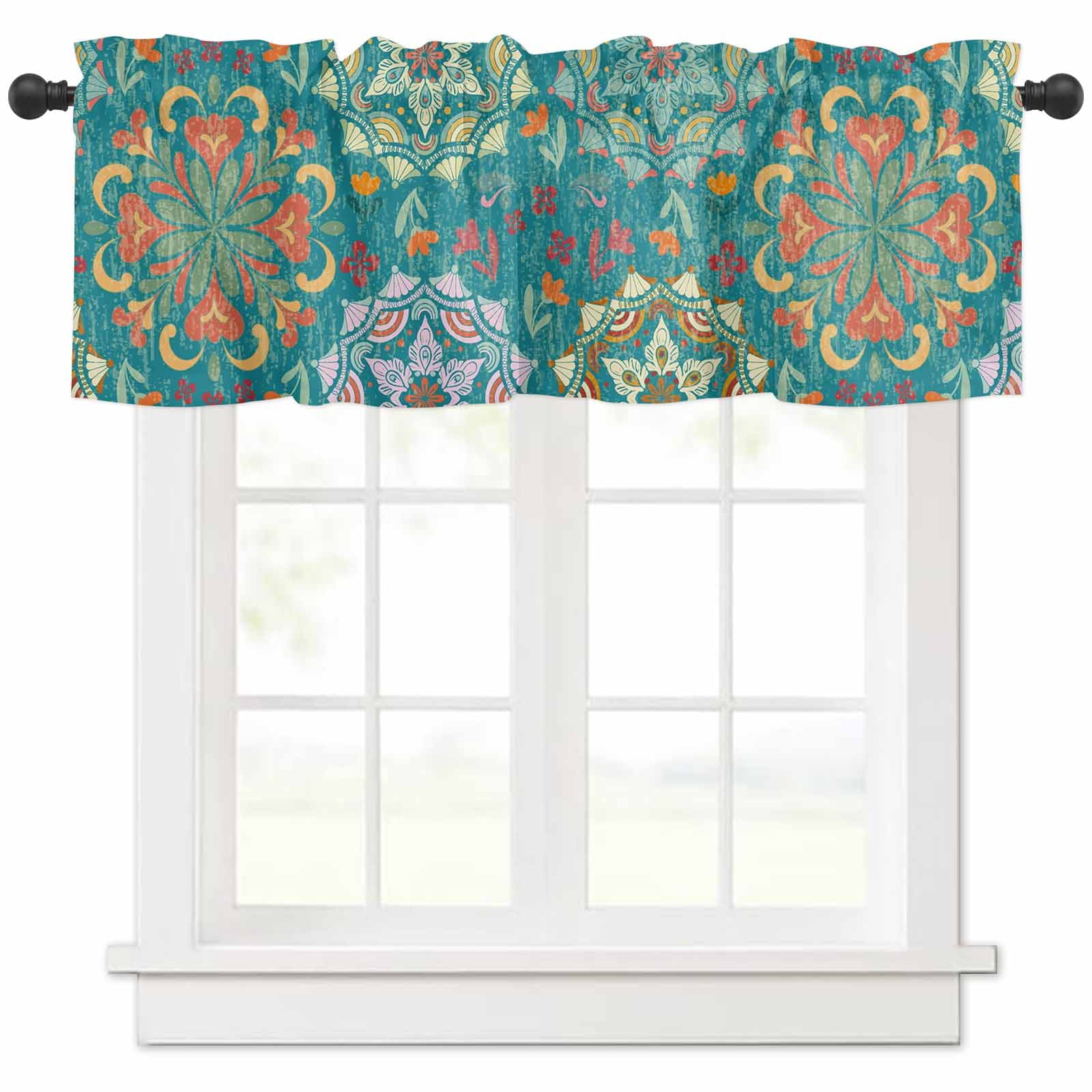 Green Boho Valances for Windows Farmhouse Kitchen Curtains Valances Rod ...