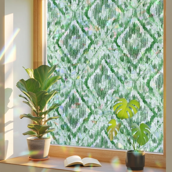 Green Boho Window Privacy Film Rainbow Static Cling Stain Glass Window ...