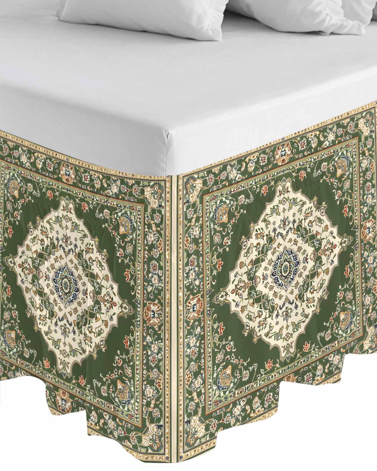 Green Boho Wrap Around Bed Skirts for Queen Bed 16" Drop,Bed Skirt with ...