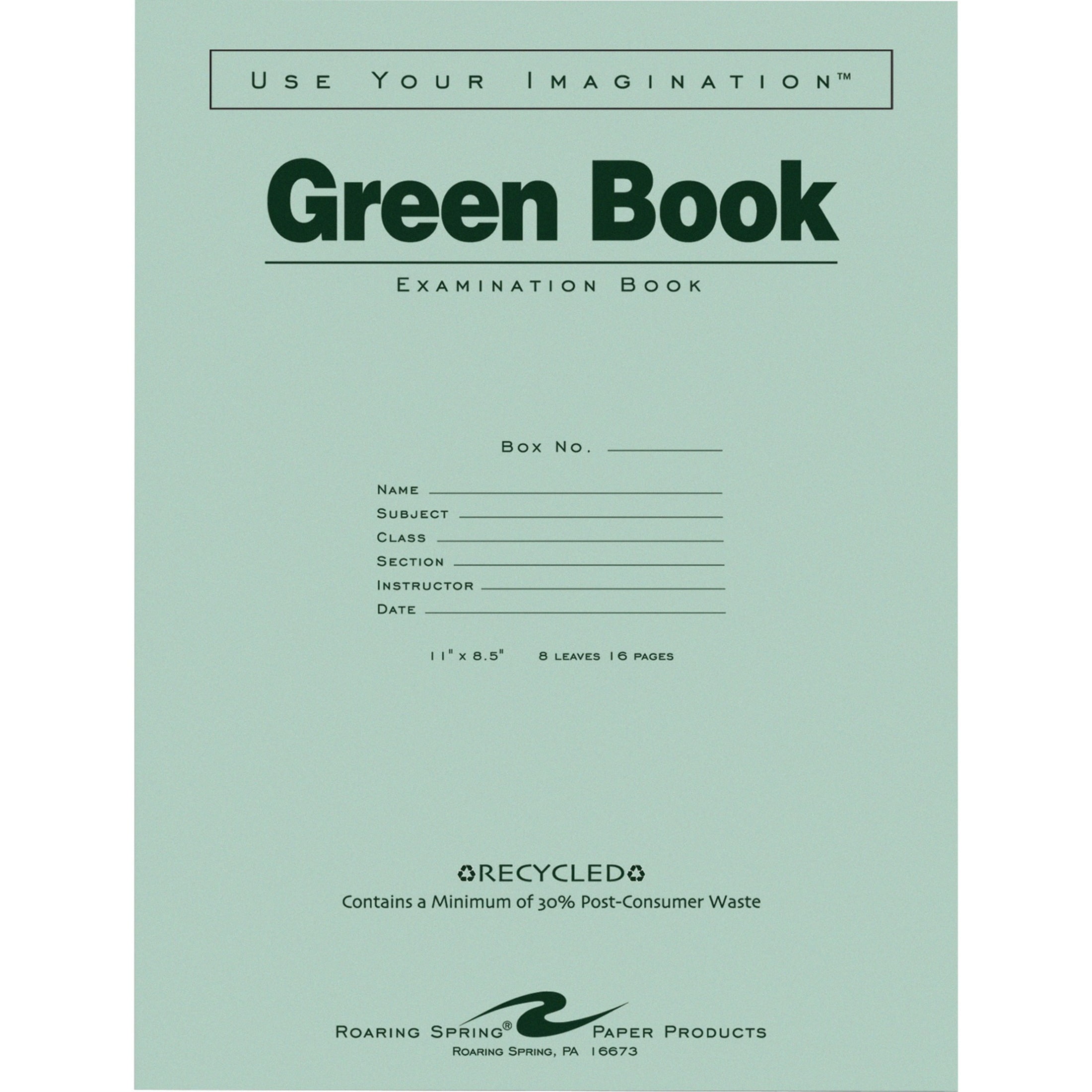 Green Books Exam Book Wide/Legal Rule, 11 x 8.5, White, 8 Sheets ...