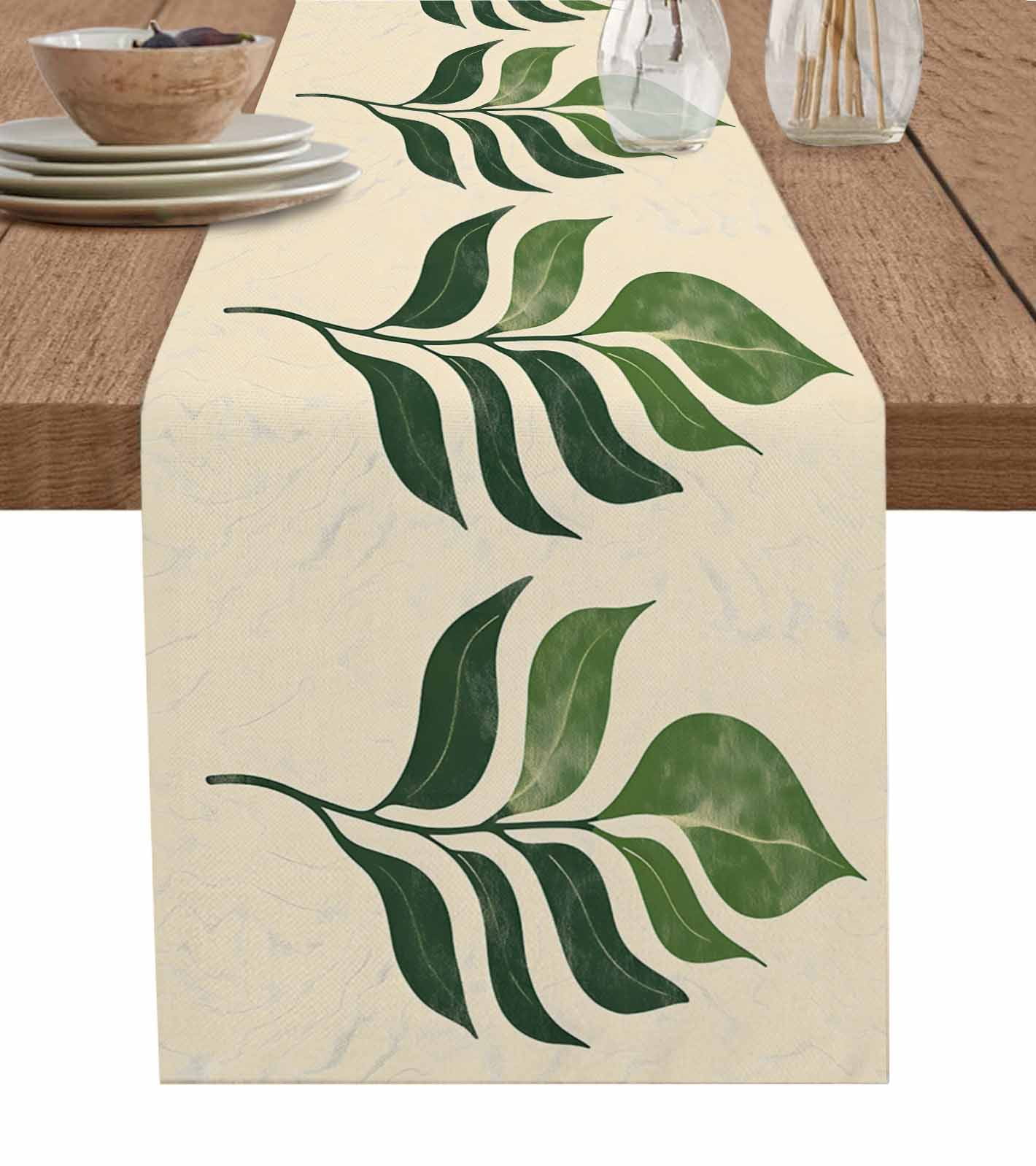 Green Botanical Burlap Cotton Table Runner 14x72 Inches Long, Tropical ...