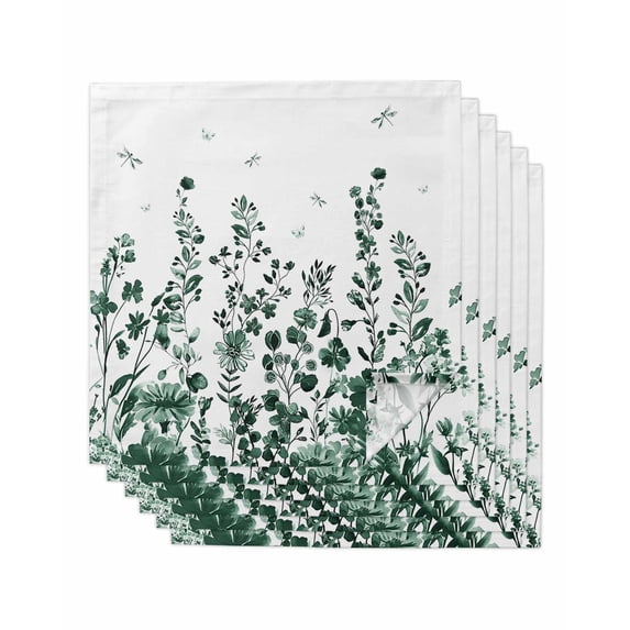 Green Botanical Cloth Napkins Set of 6 Reusable Dinner Napkins ...