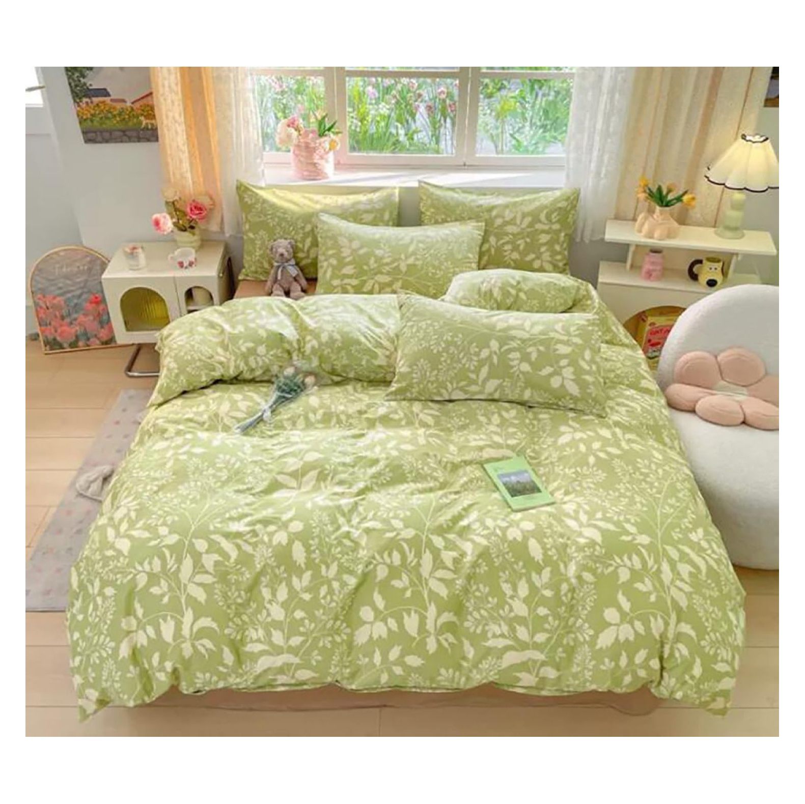 Green Botanical Comforter Set Full Sage Green Floral Comforter Cotton ...
