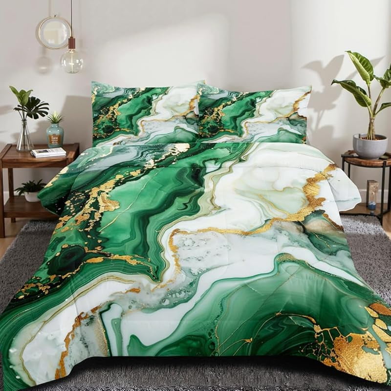 Green Botanical Comforter Set Queen Size Teal Woodland Forest ...
