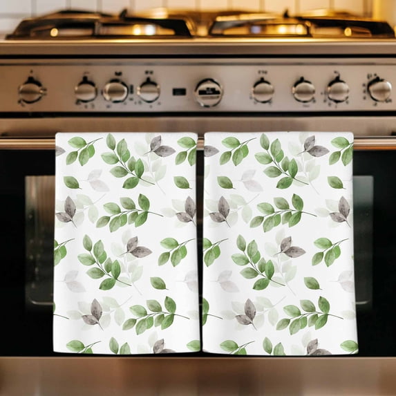 Green Botanical Fall Kitchen Towels Set of 1, Pastoral Maple Leaf ...