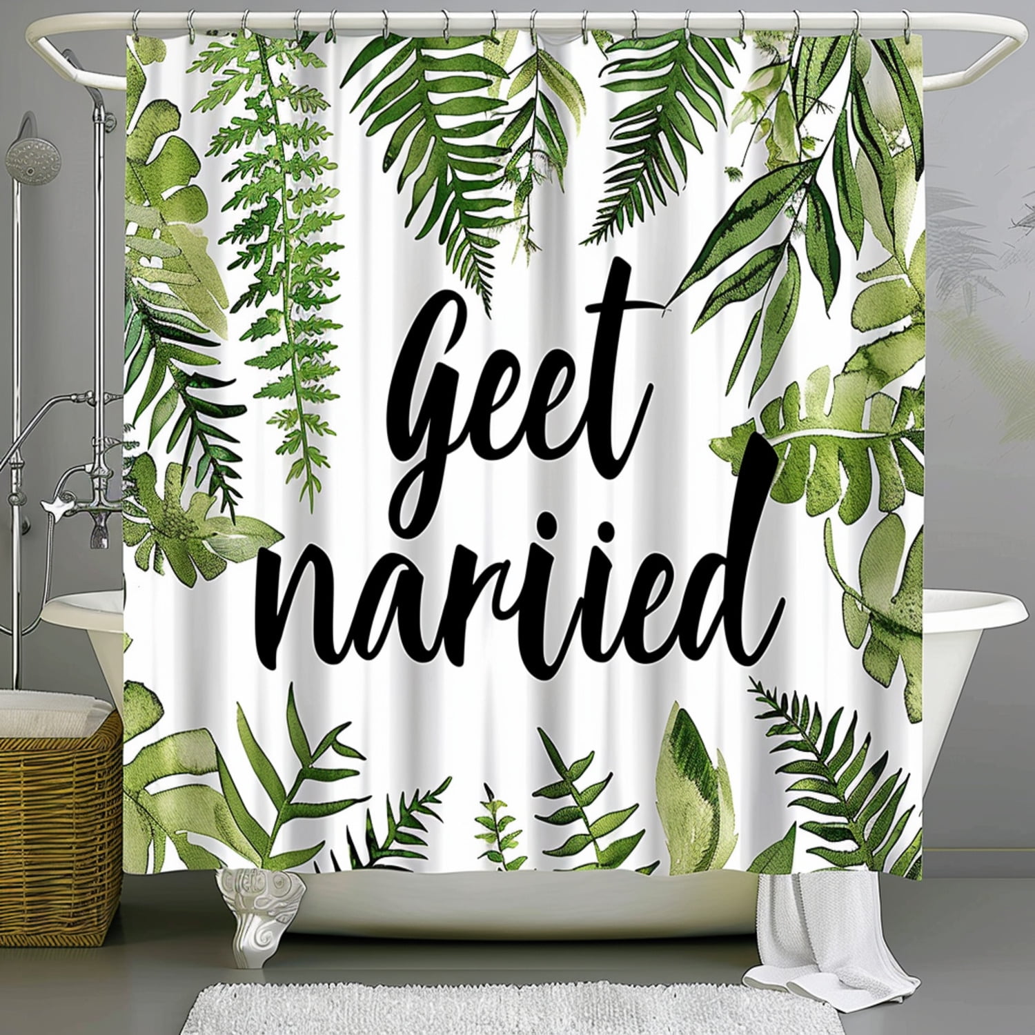Green Botanical Fern Leaf Shower Curtain with Elegant Nature Design ...