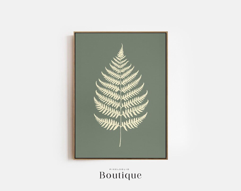 Green Botanical Fern Leaf Silhouette Print, Leaf Wall Decor, Botanical ...