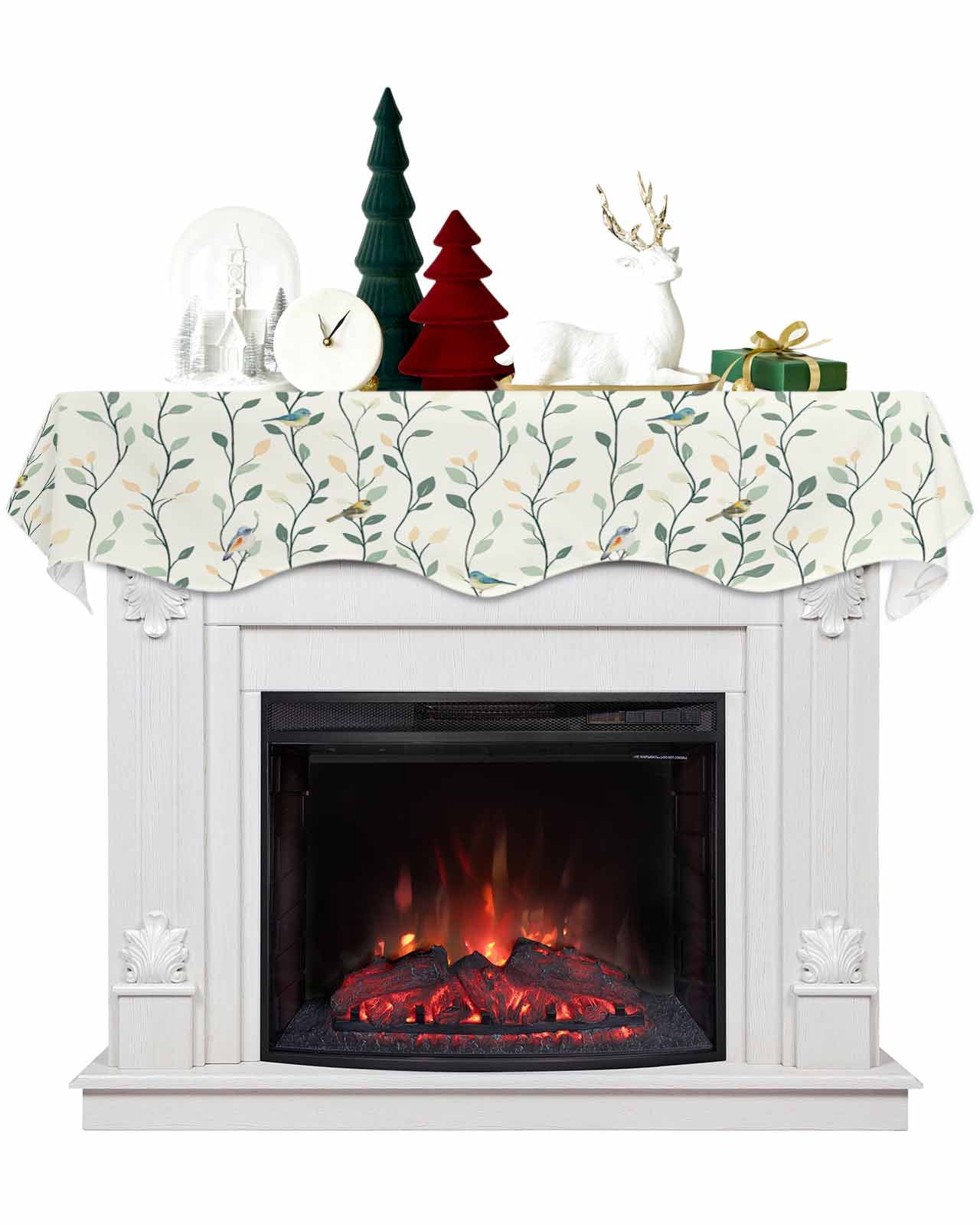 Green Botanical Fireplace Mantel Scarf Table Runner, Spring Summer ...