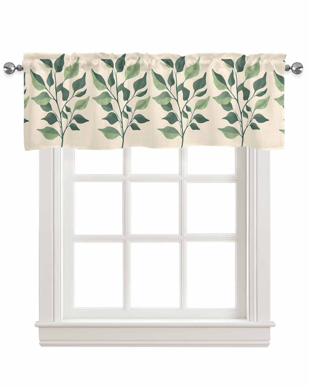 Green Botanical Kitchen Valances for Windows Farmhouse Linen Window ...