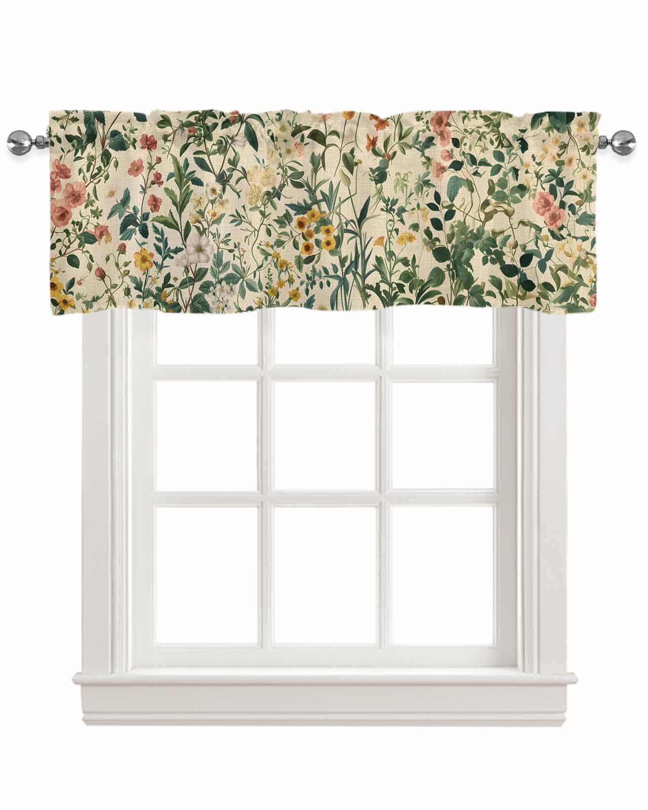 Green Botanical Kitchen Valances for Windows Farmhouse Linen Window ...