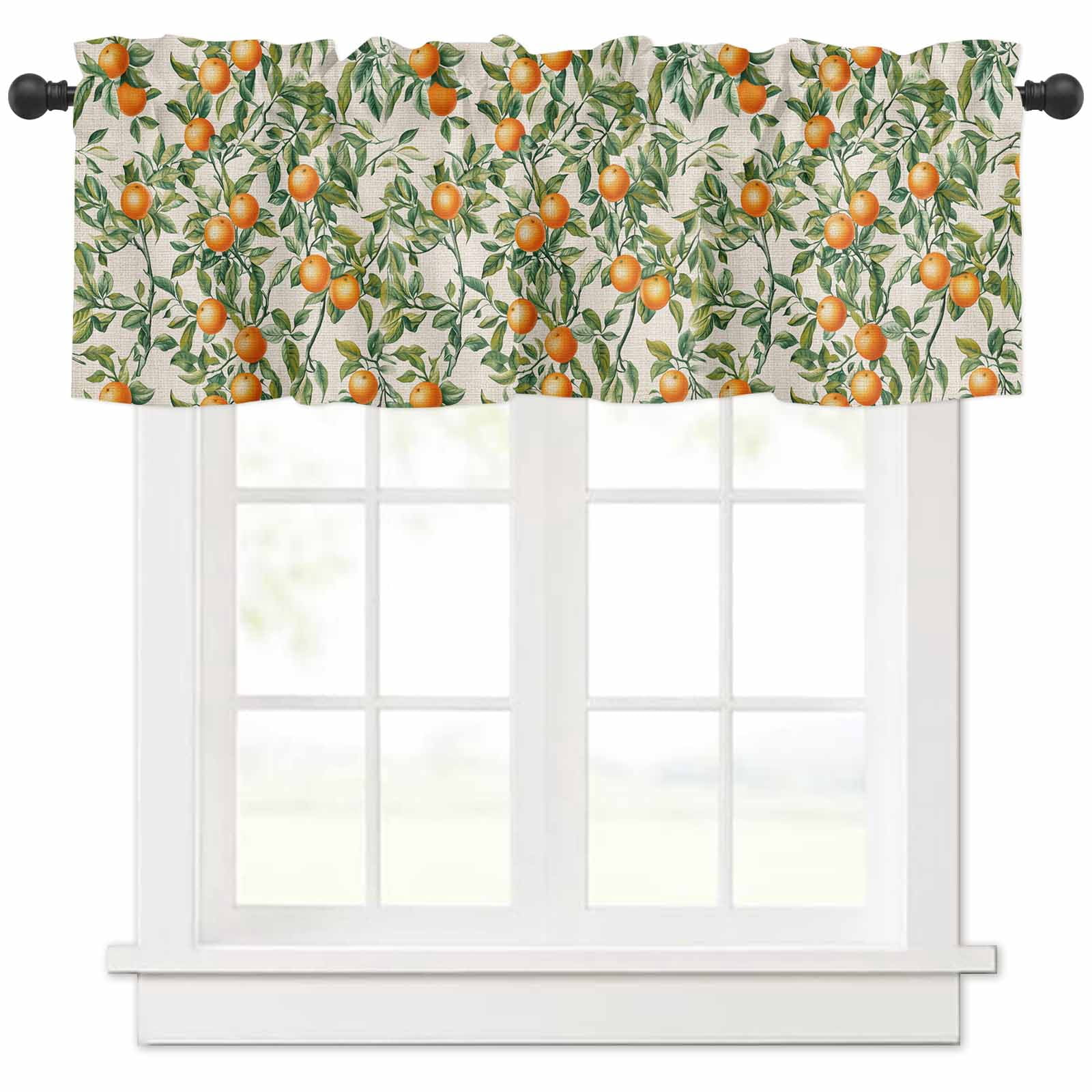 Green Botanical Leaves Valances for Windows Farmhouse Kitchen Curtains ...