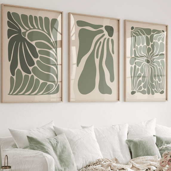 Green Botanical Matisse Leaf Mid Century Flower Market Boho Poster ...