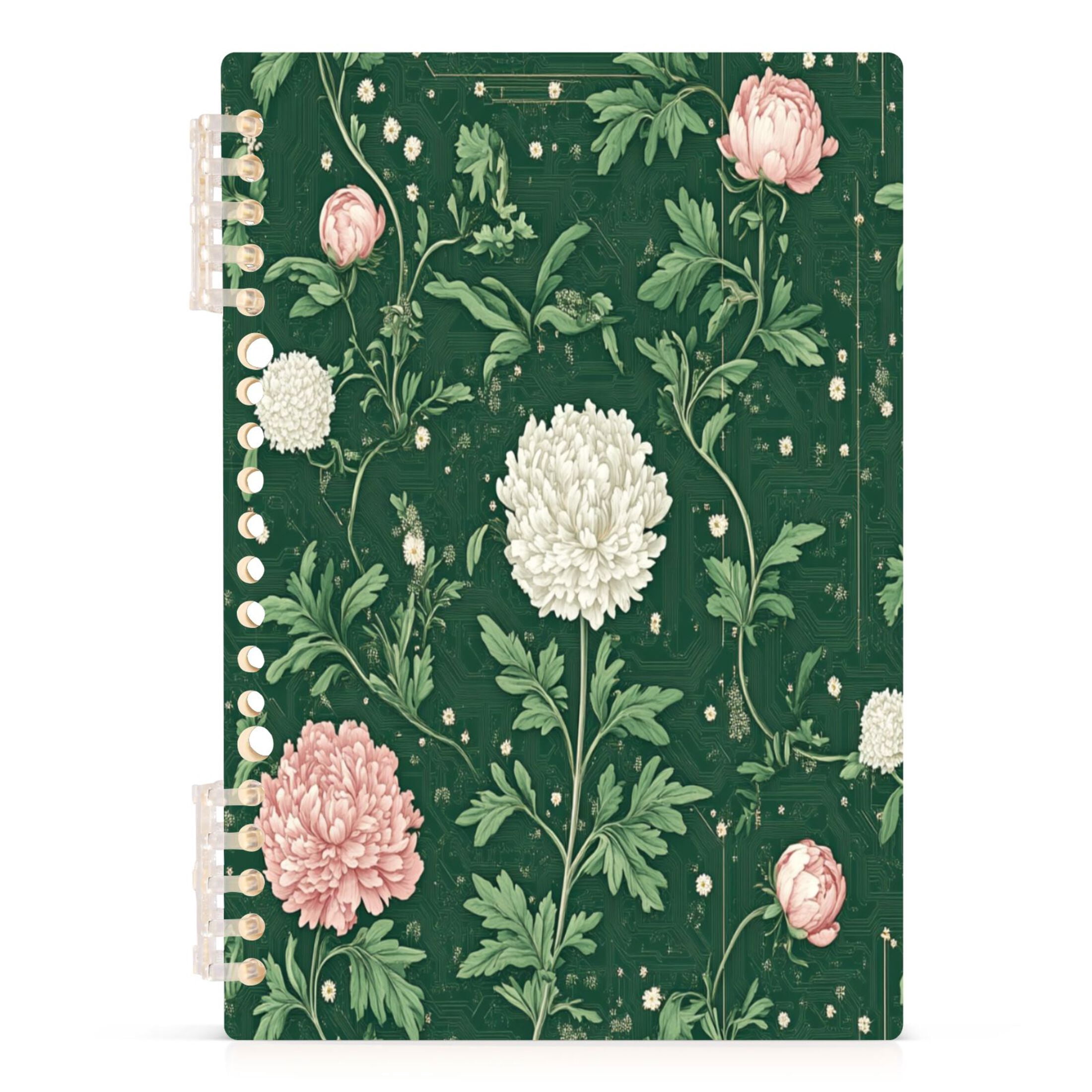 Green Botanical Print A5 8.3x5.7in PP Notebook, Adjustable Rings, 60 ...
