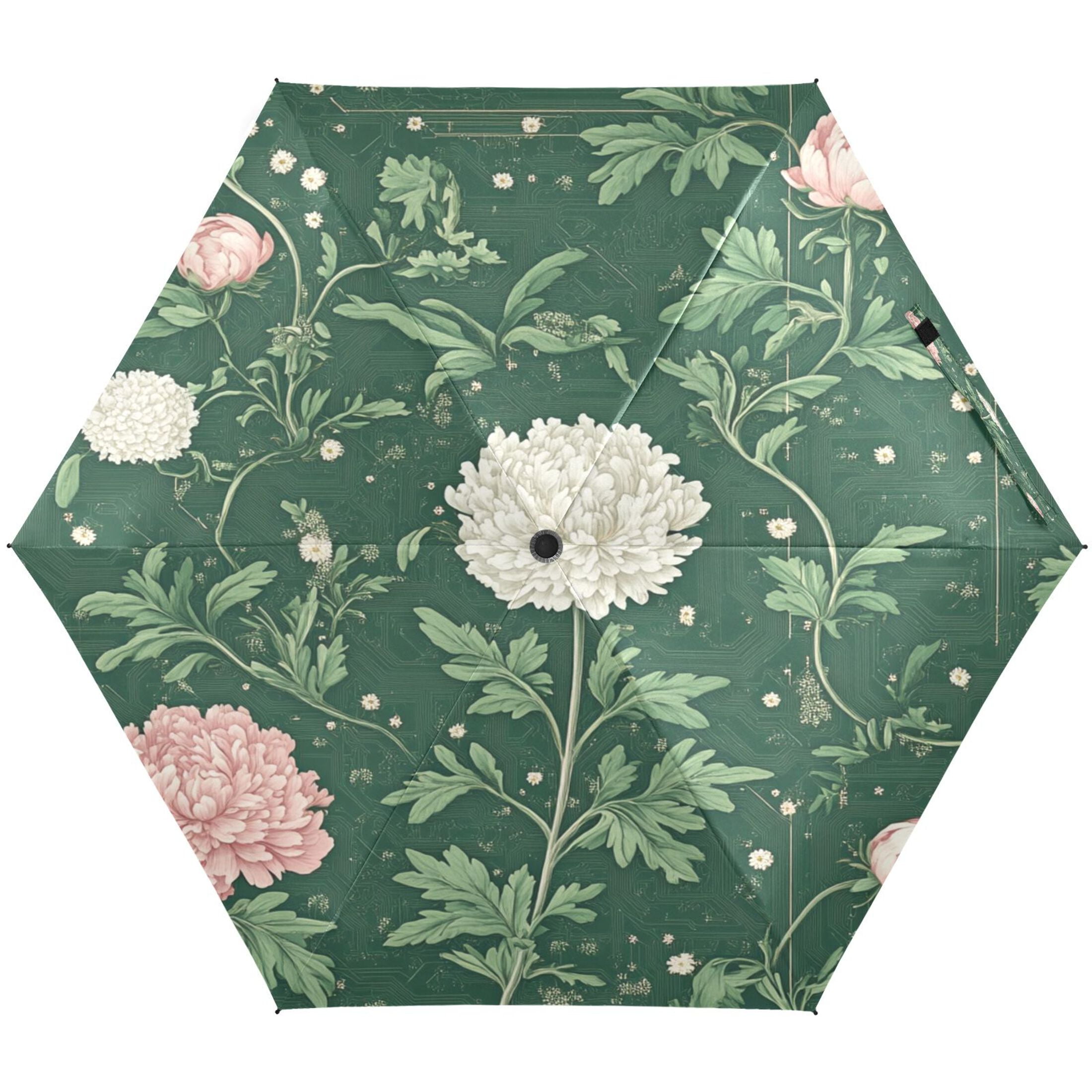 Green Botanical Print Umbrellas for Sun Auto Open Close UV50 ...