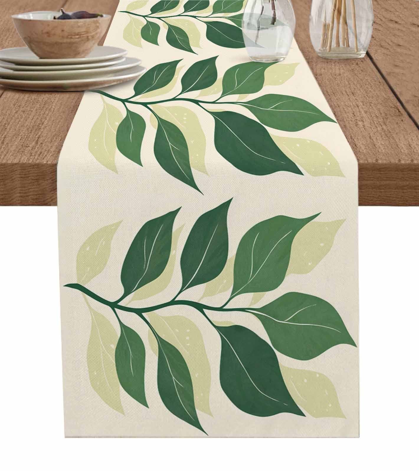 Green Botanical Table Runner 72 Inches, Farmhouse Tropical Leaves ...