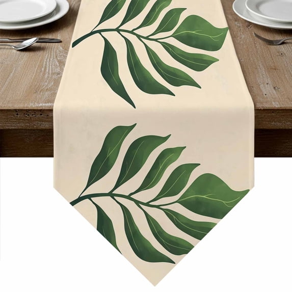Green Botanical Table Runner Linen Burlap Table Runner 48 Inches Long ...