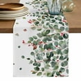 Green Botanical Table Runner, Watercolor Spring Eucalyptus Leaves Red ...