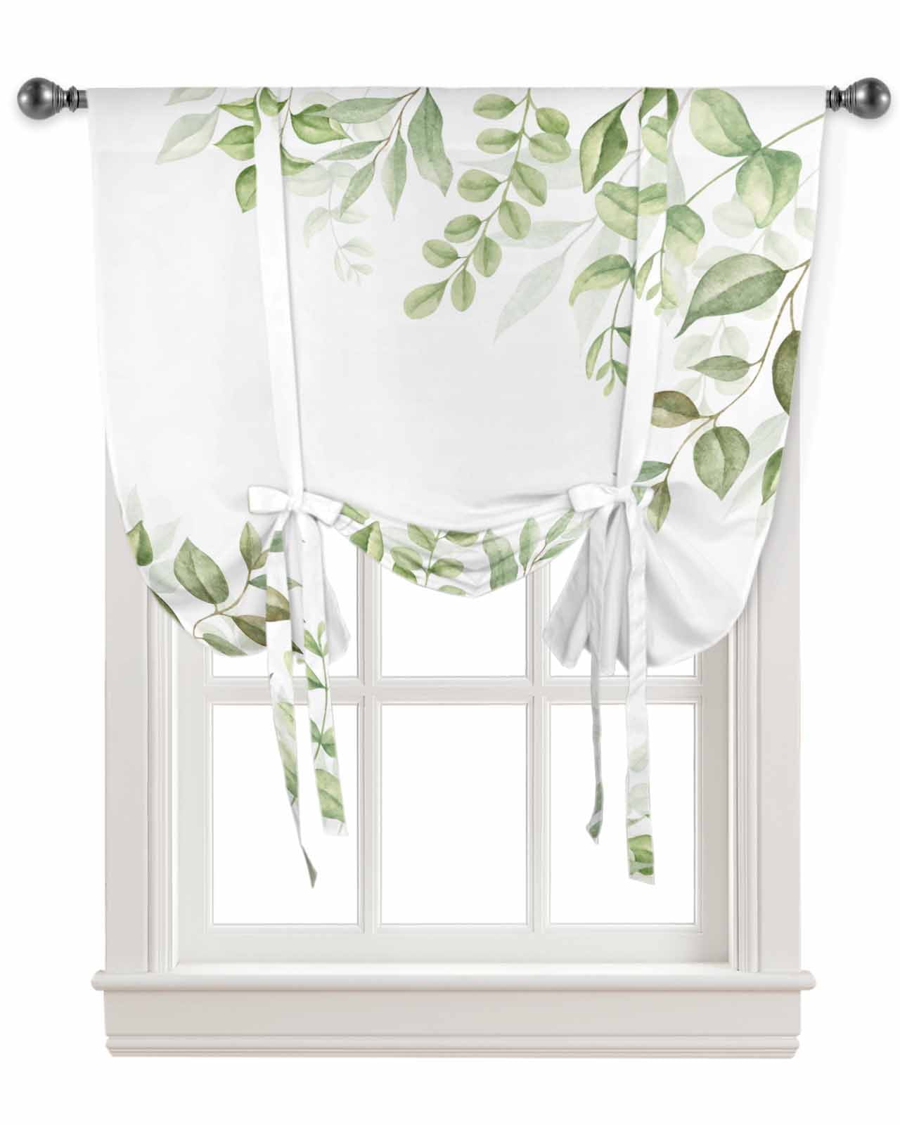 Green Botanical Tie Up Curtains for Kitchen Bathroom Bedroom Windows 45 ...