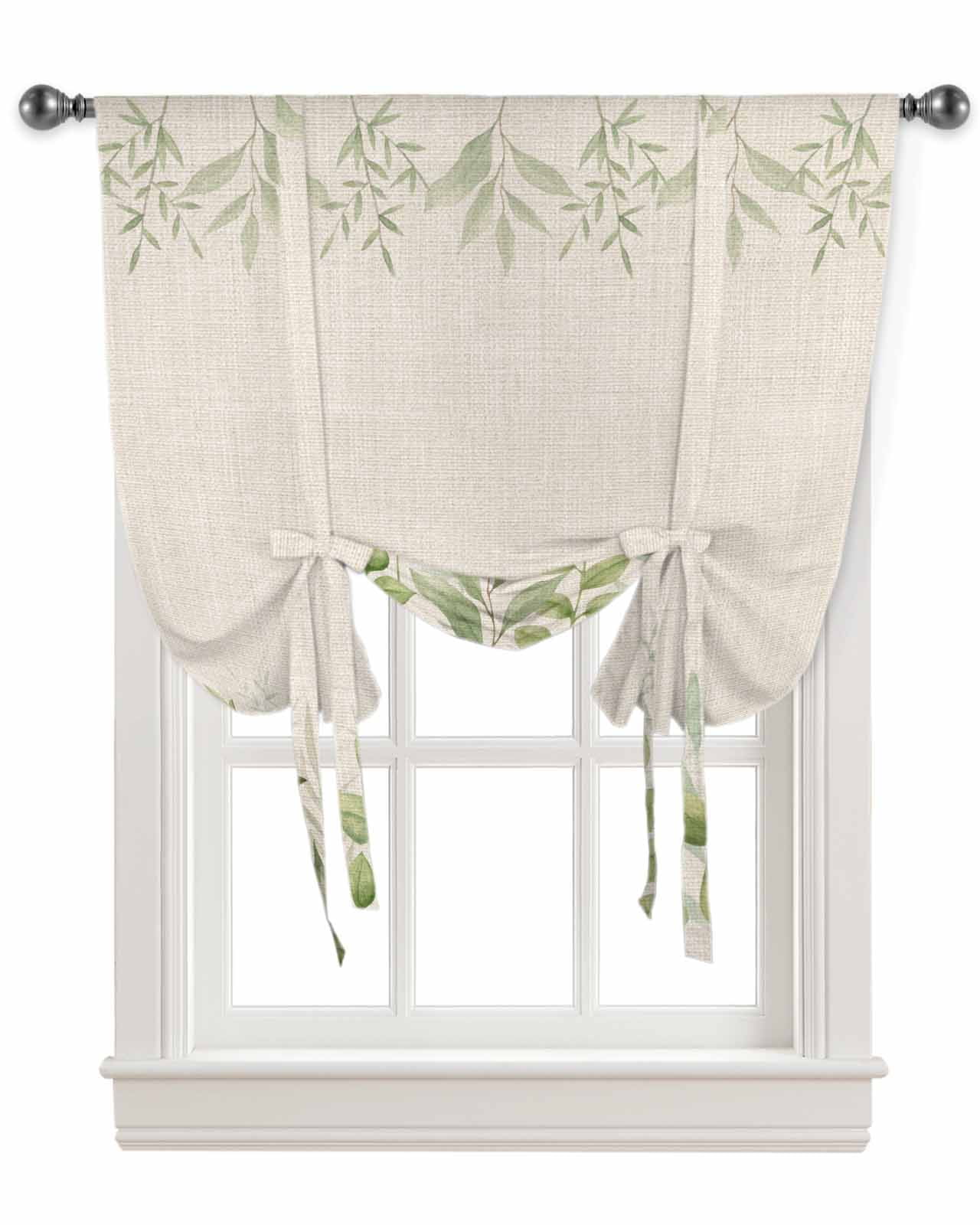 Green Botanical Tie Up Curtains for Kitchen Bathroom Bedroom Windows 63 ...