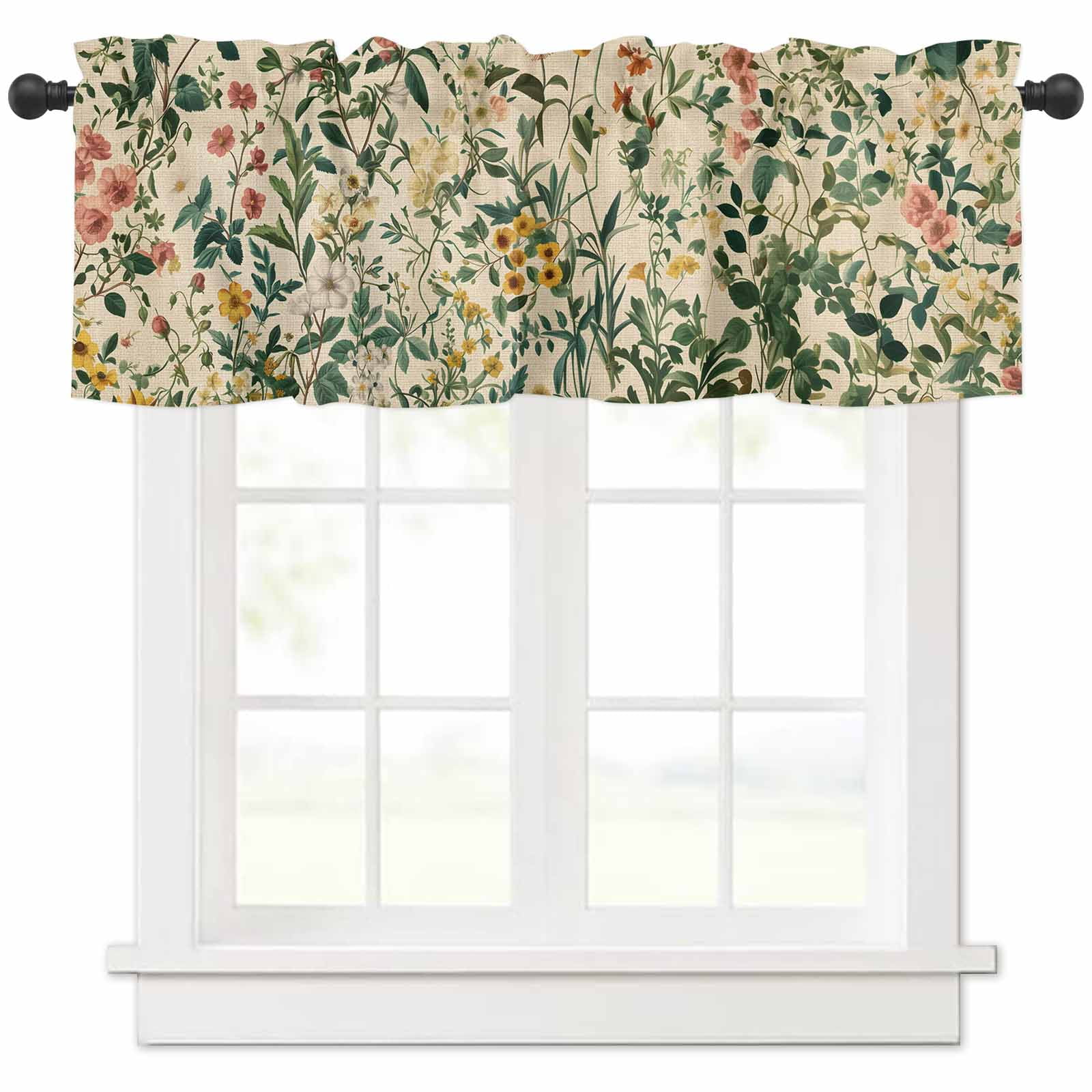 Green Botanical Valances for Windows Farmhouse Kitchen Curtains ...