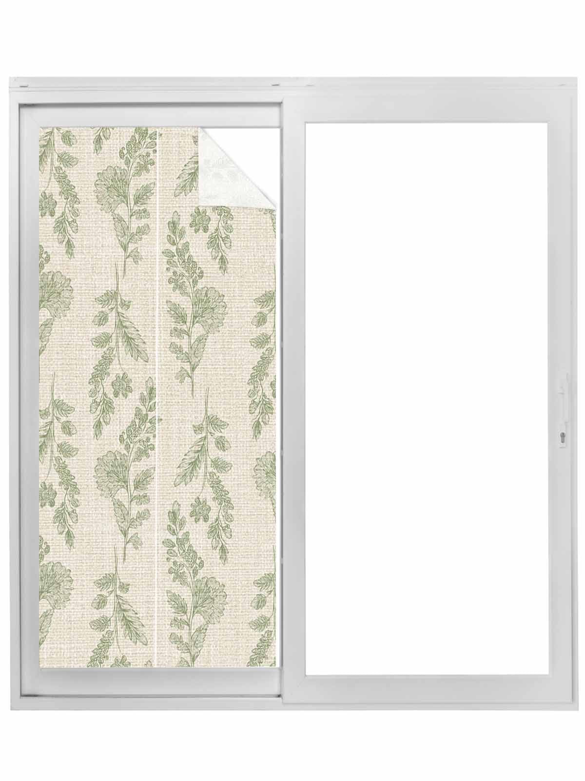 Green Botanical Window Privacy Film, Pastoral Elegant Spring Floral ...