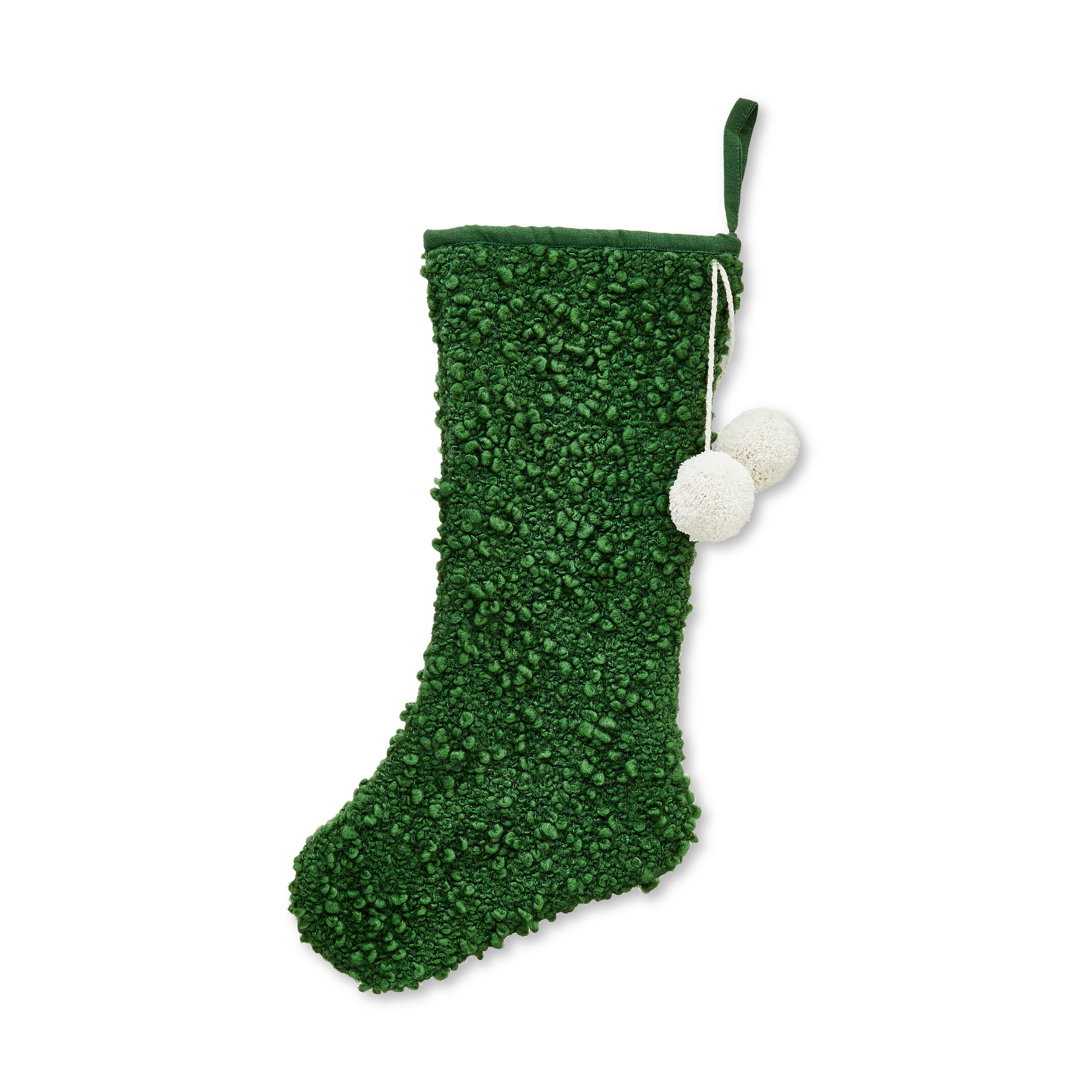 Green Boucle Christmas Stocking with Pom Poms, 20", by Holiday Time ...