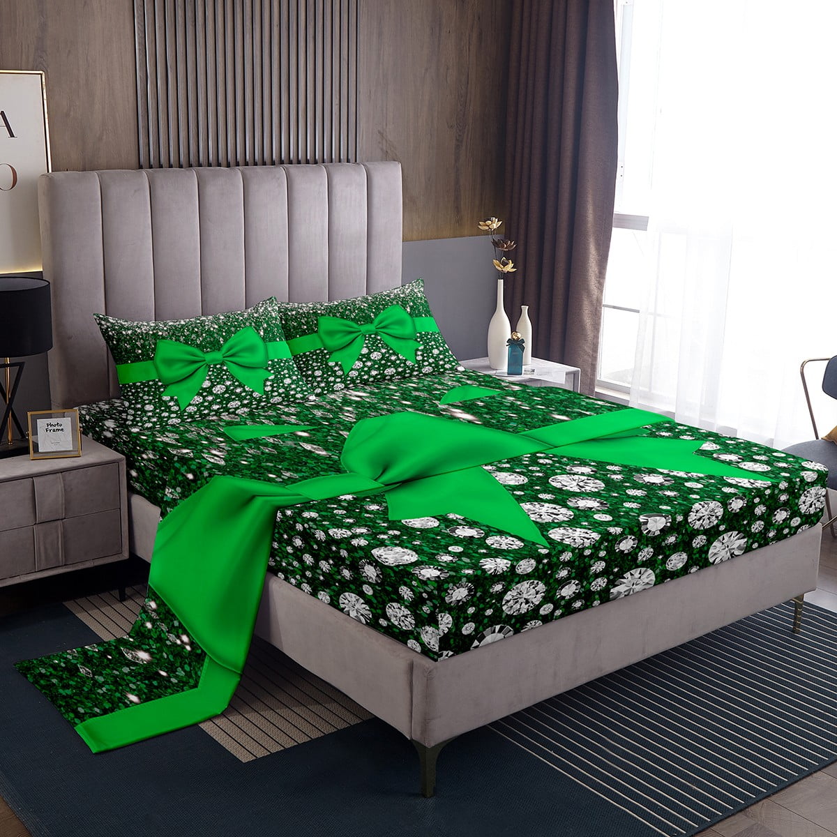 Green Bowknot Bed Sheets Set Cute Bow Knot Sheets,Kawaii Silk Ribbon ...