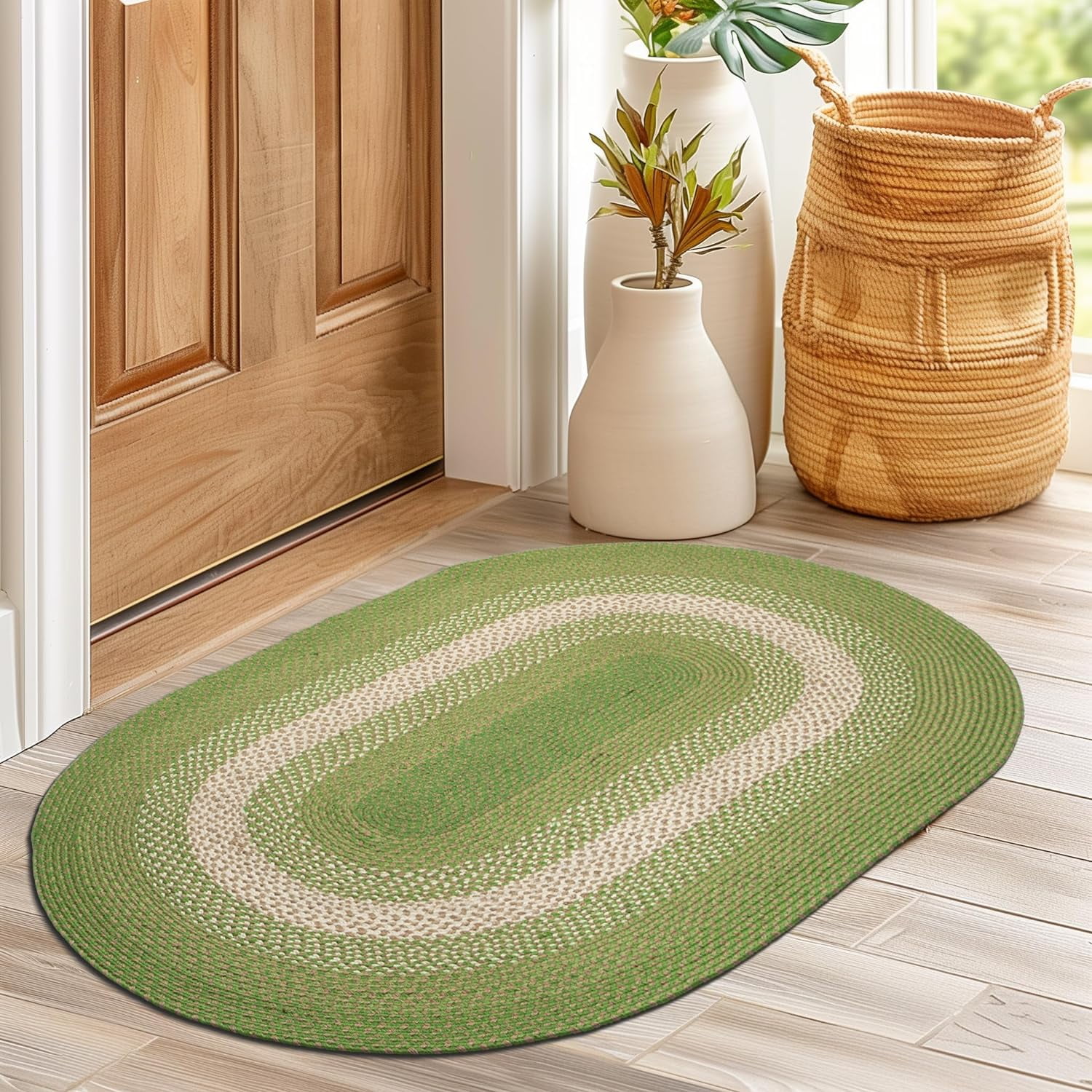Green Braided Rug for Doorway/Front Door, Taupe Beige Indoor Outdoor ...