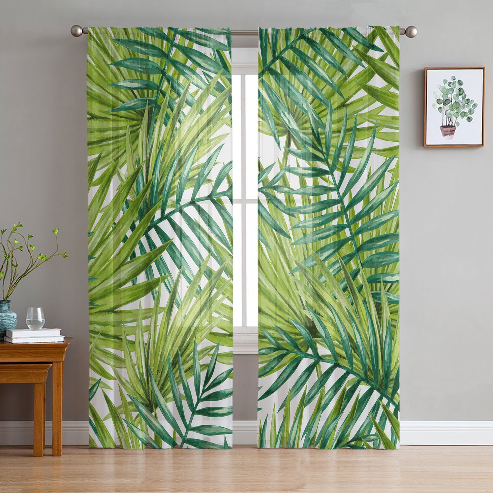 Green Branches Plant Leaves Tulle Curtains for Living Room Bedroom ...